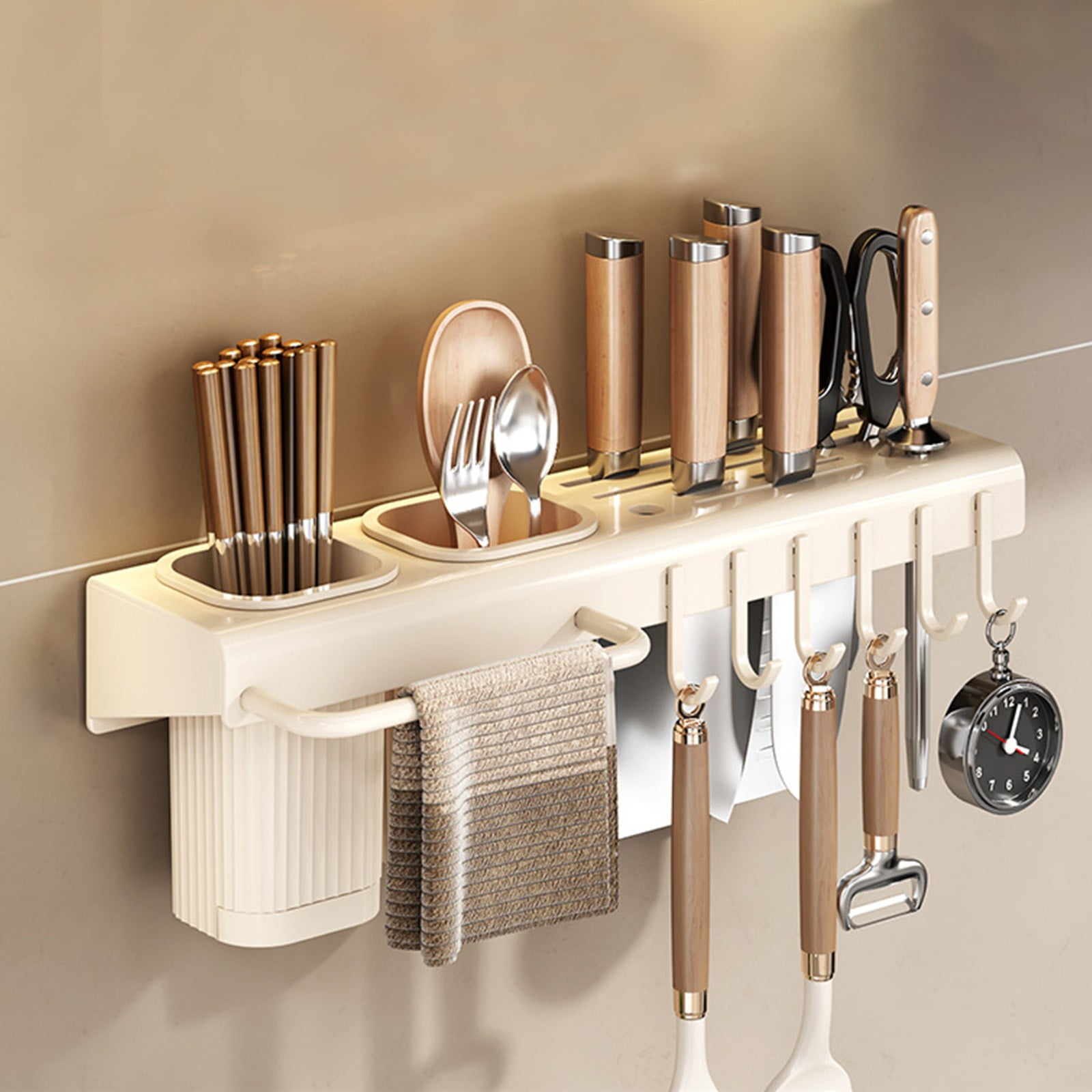Aursykel Wall Mounted Kitchen Knife Rack Organizer and Chopstick Cage ...