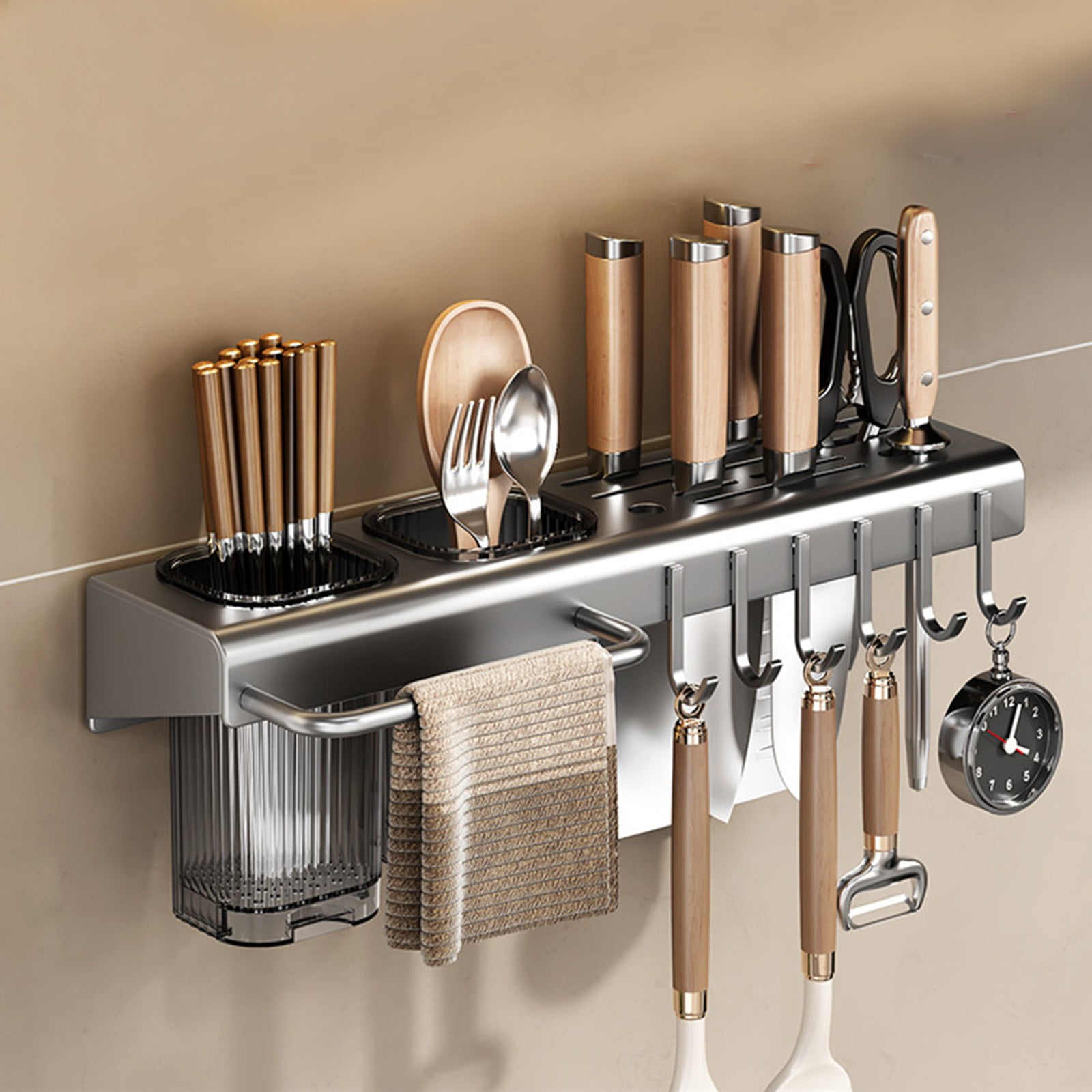 Aursykel Wall Mounted Kitchen Knife Rack Organizer and Chopstick Cage ...