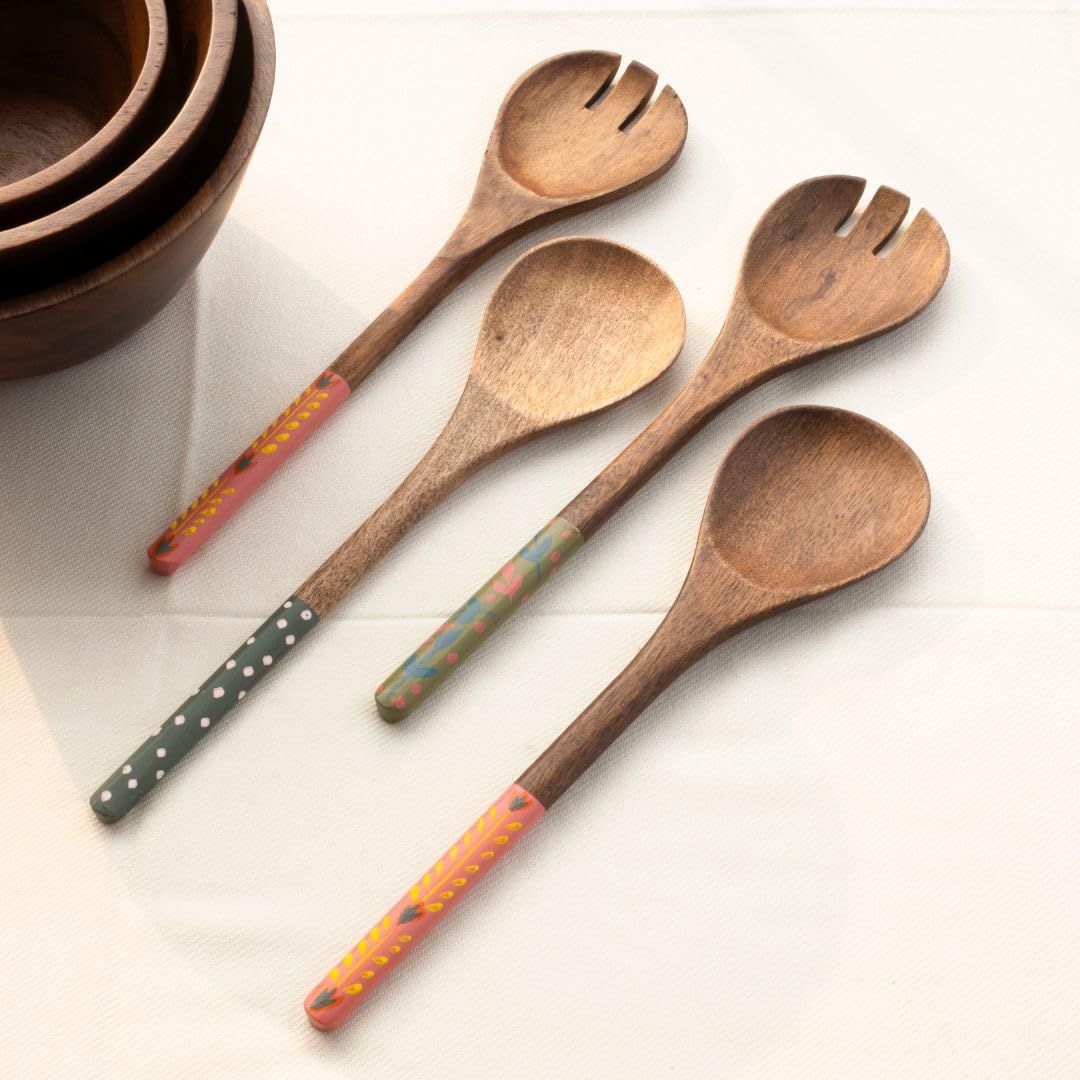 Aurum Crafts Mango Wood Salad Spoon Set of 2 Pcs Handmade Wooden ...