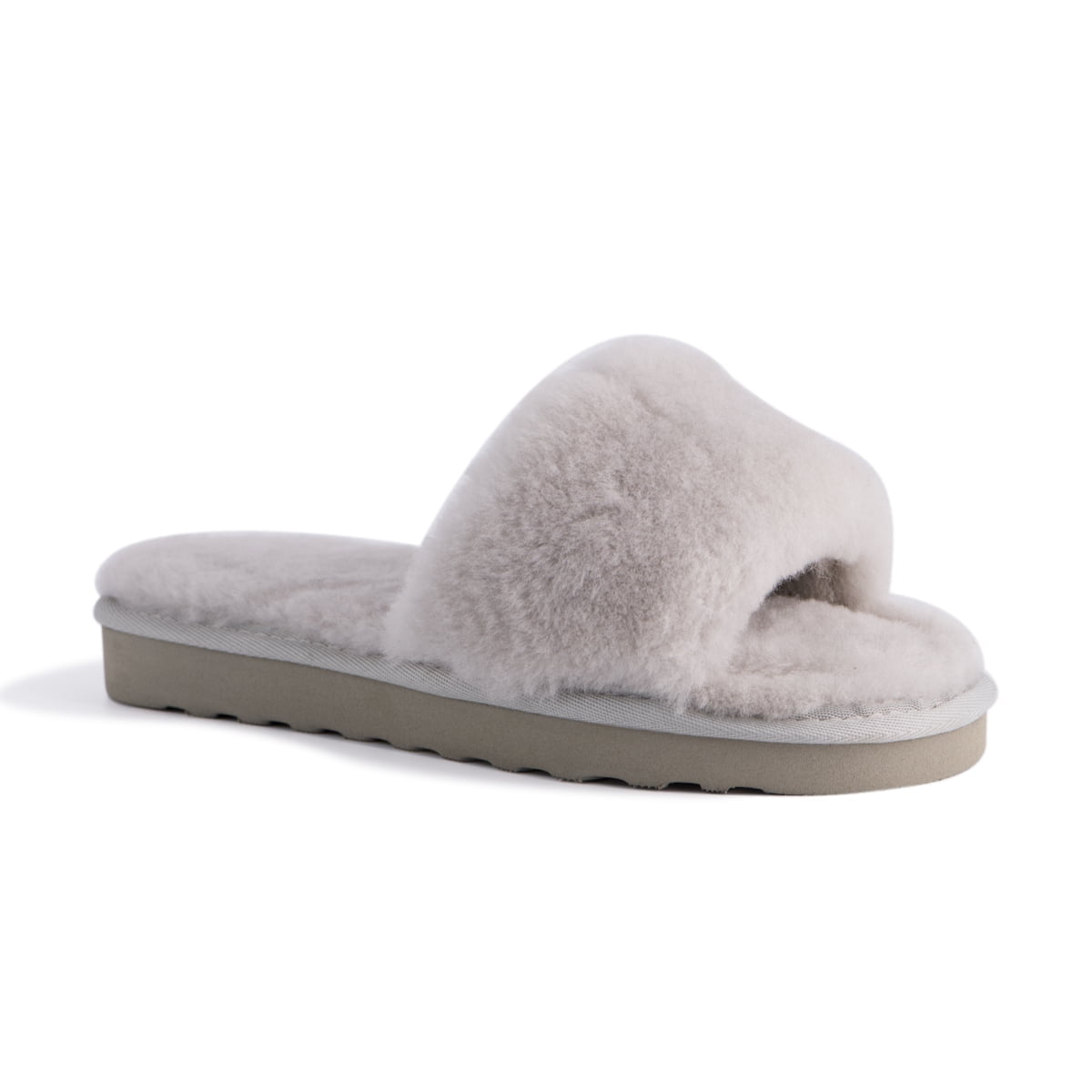 Aus Wooli Australia Womens Sheepskin Fluff Slide Slippers - Light Grey ...