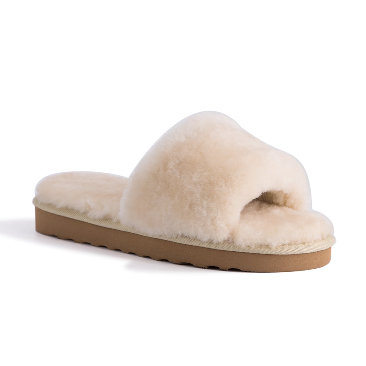 Aus Wooli Australia Womens Sheepskin Fluff Slide Slippers - Tan ...