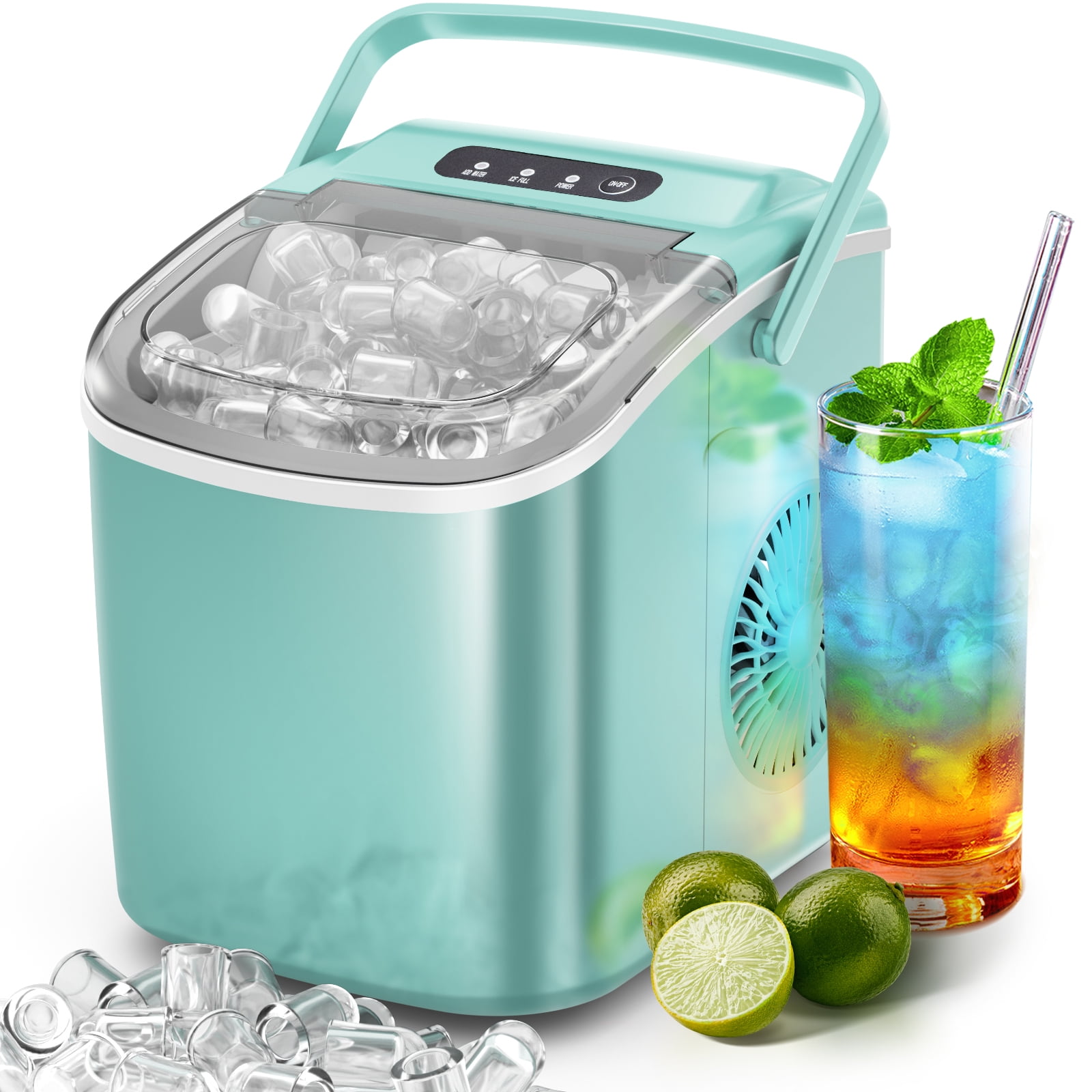Auseo 26 lbs/24H Countertop Ice Maker Machine, 9 Bullet-Shaped Ice in 6 ...