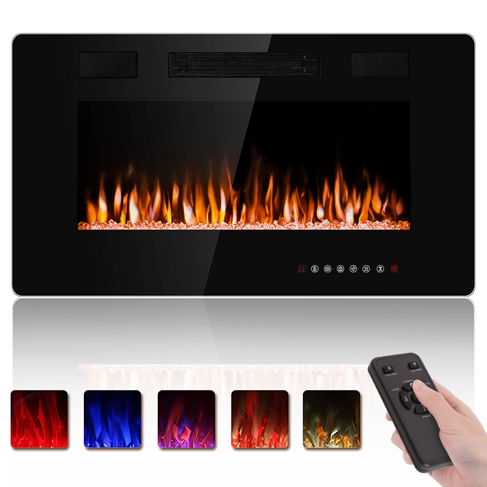 Auseo 30'' Wall Mounted Electric Fireplace, Ultra-thin LED Heater ...