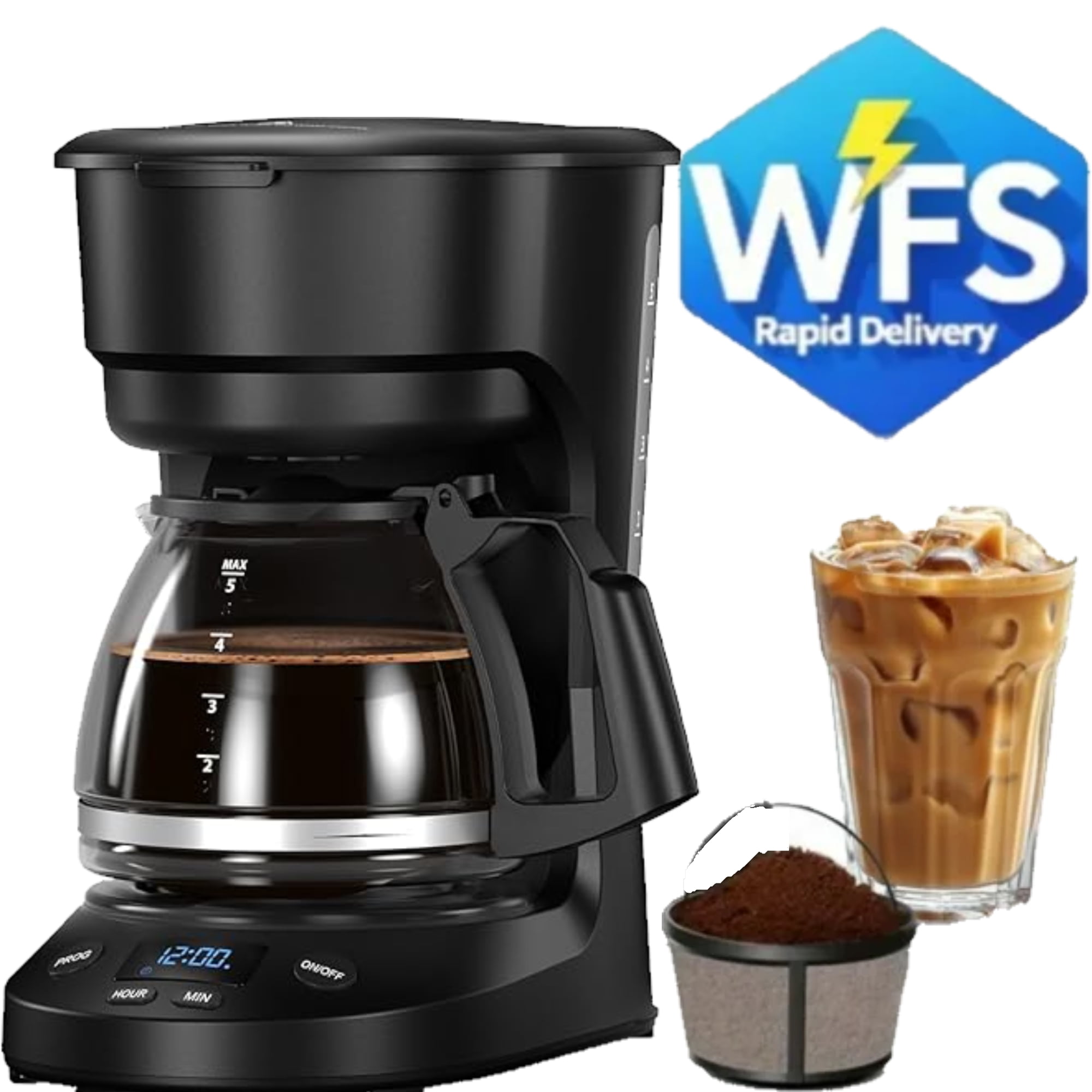 Auseo 5-Cup Drip Coffee Maker, Programmable, Timing Function, 0.75L ...