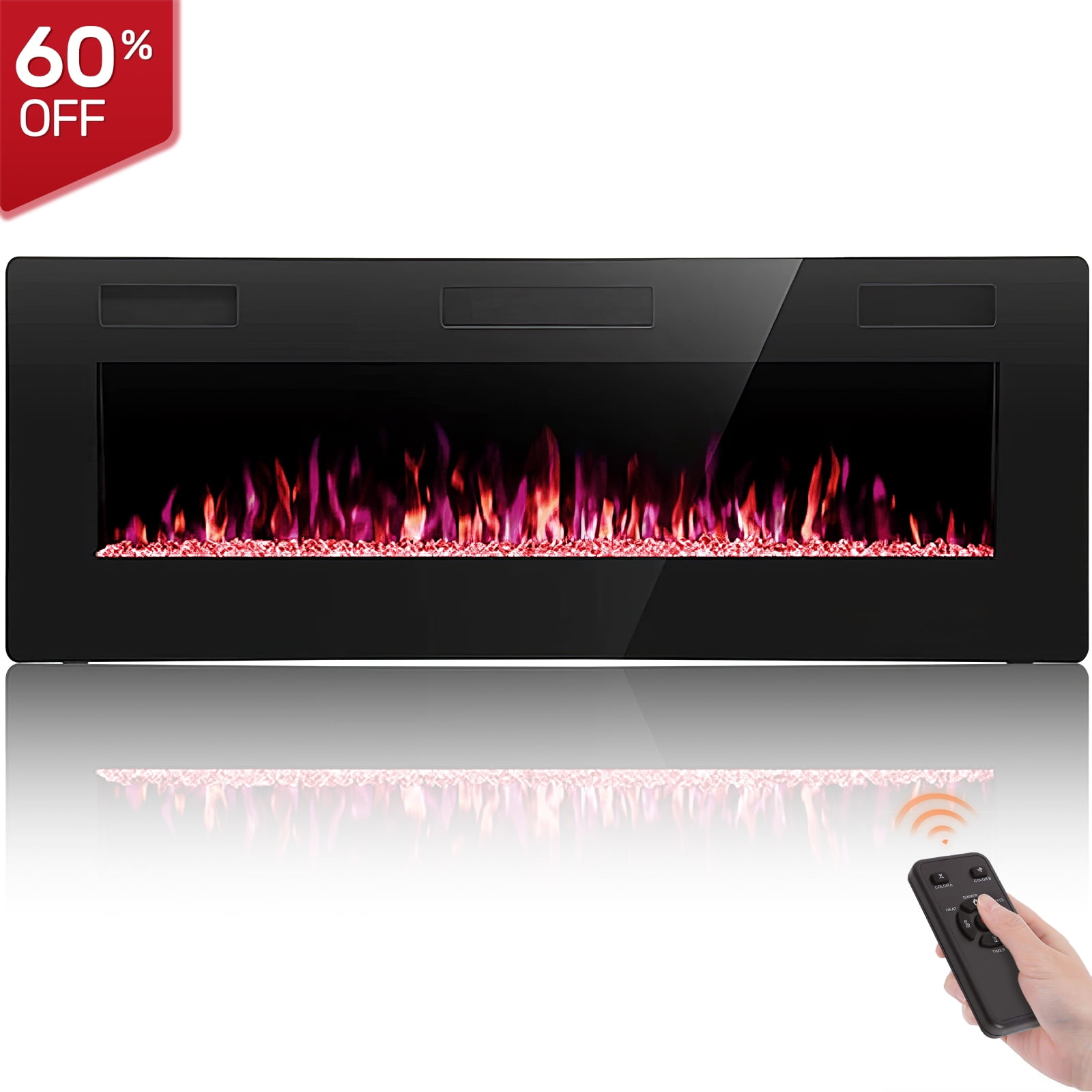 Auseo 50'' Wall Mounted Electric Fireplace, Remote Controlled ...