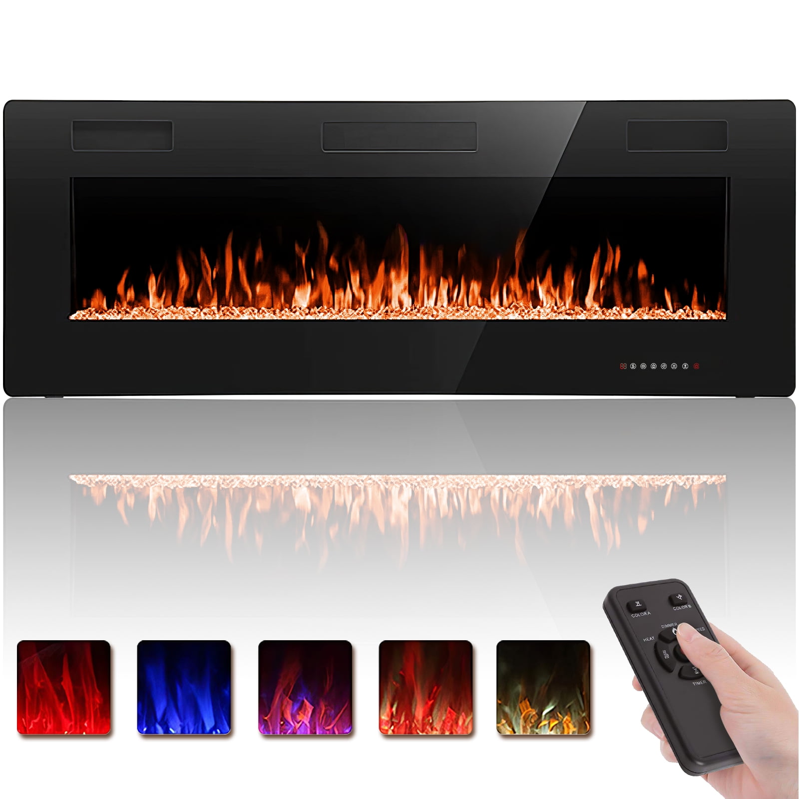 Auseo 50'' Wall Mounted Electric Fireplace, Remote Controlled ...