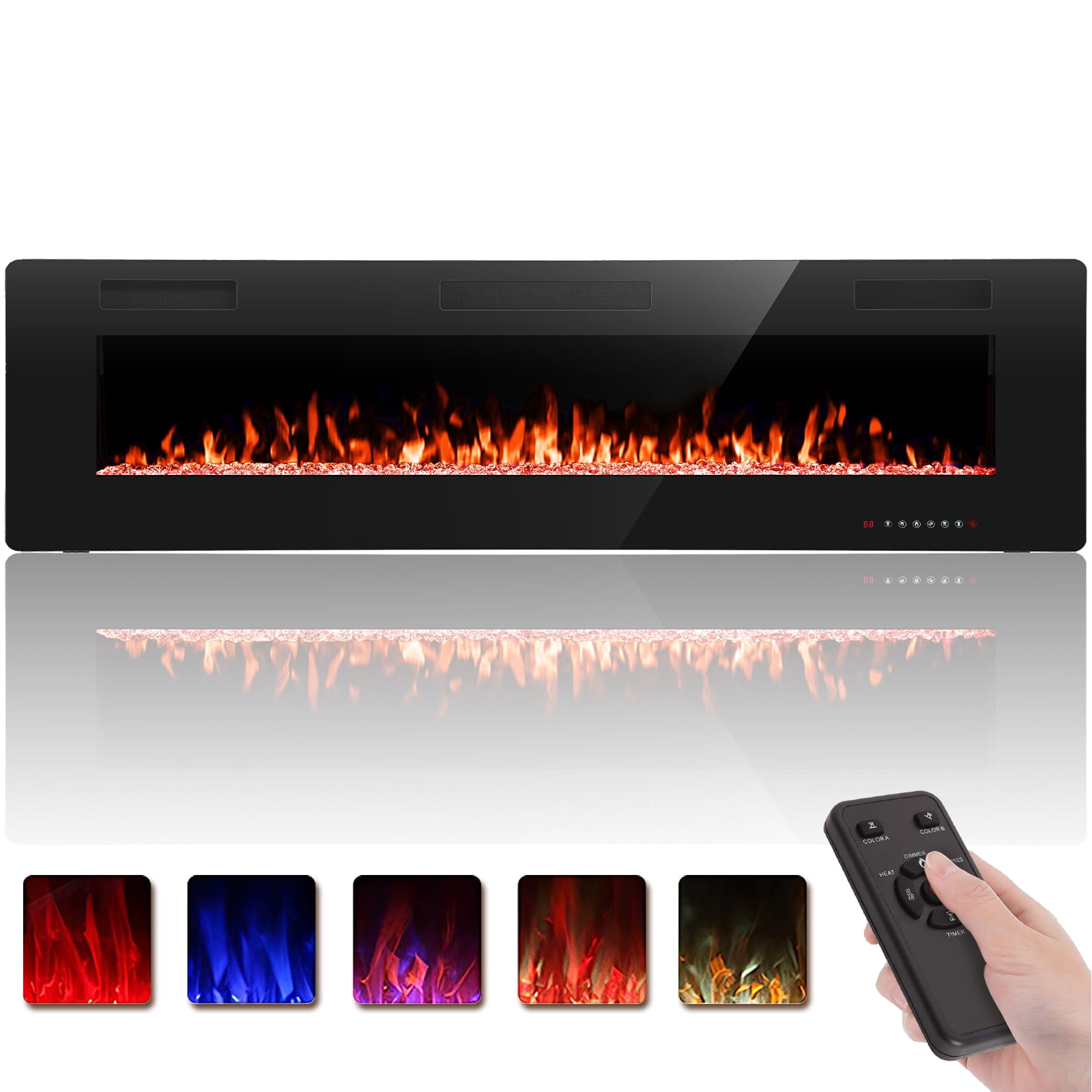Auseo 68'' Wall Mounted Electric Fireplace, LED, Touch Screen, Timer ...