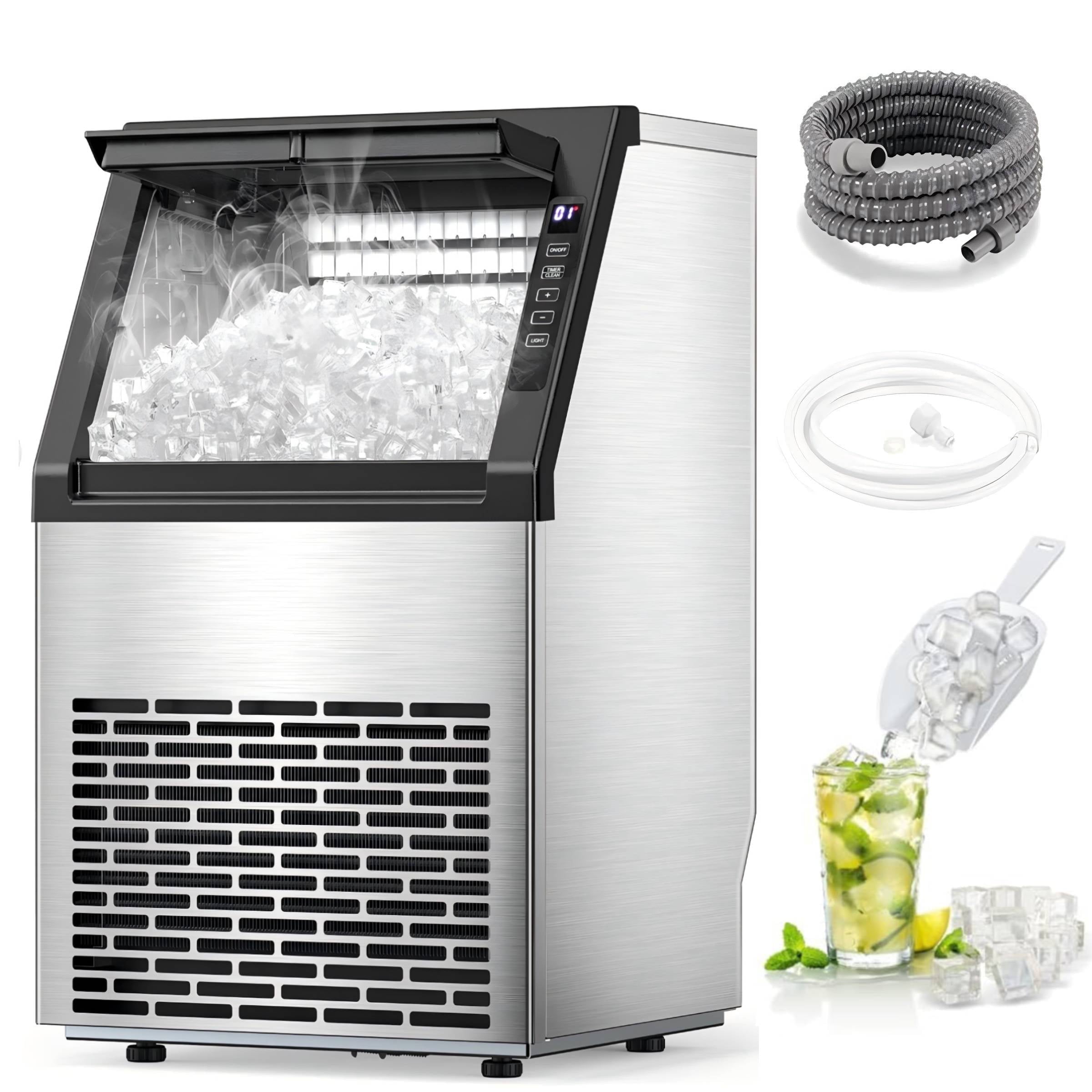 Auseo 80Lbs/24H Commercial Ice Maker,Freestanding/Built-in Ice Maker ...
