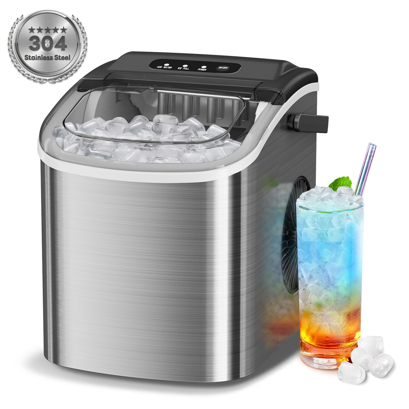 Auseo Portable Ice Maker Machine, 26lbs/24H, 2 Sizes, Self-Cleaning ...