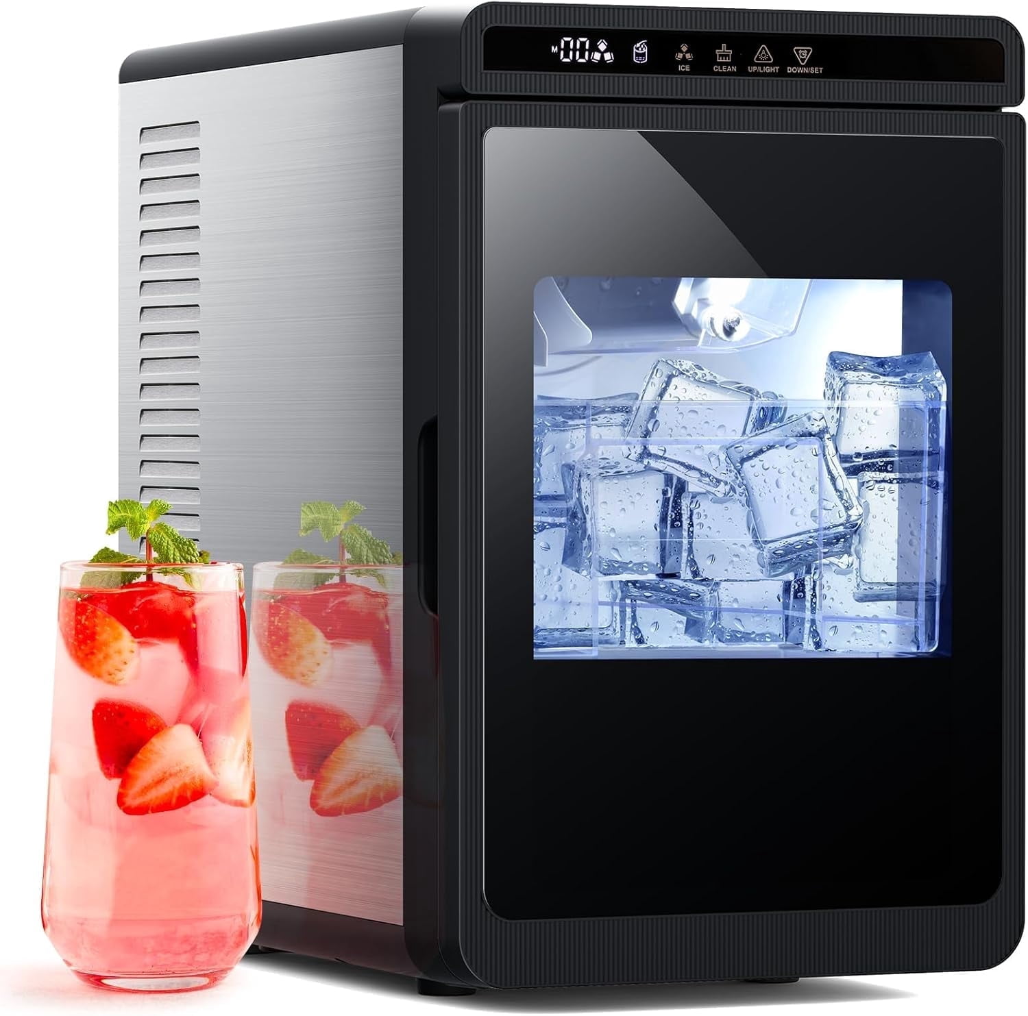 Auseo Clear Cubic Ice Maker,9 Crystal Clear 1.6" Ice Cubes per Hour ...