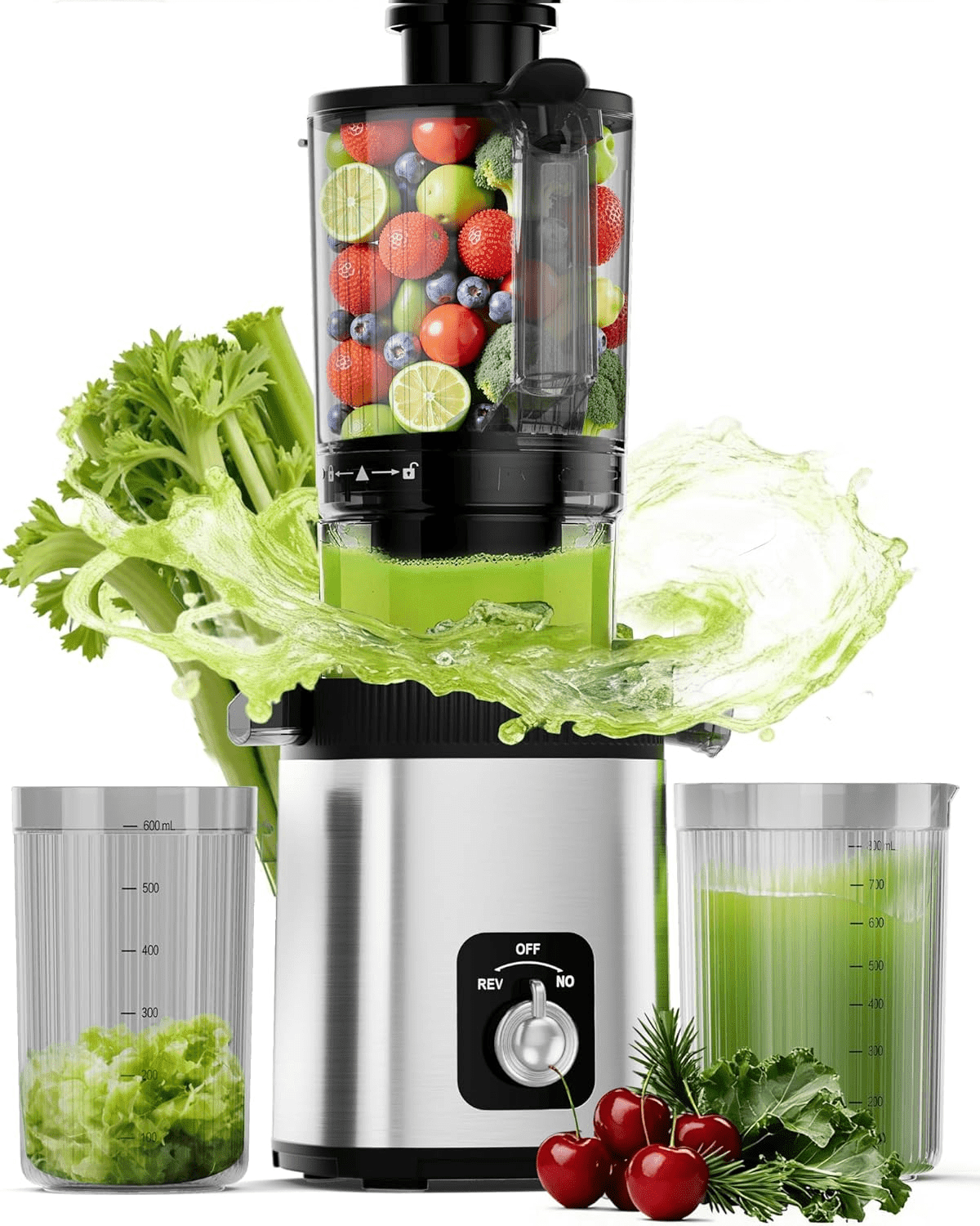 Auseo Cold Press Juicer, 4.4" Wide Feed Chute Juicer, 200W Slow ...