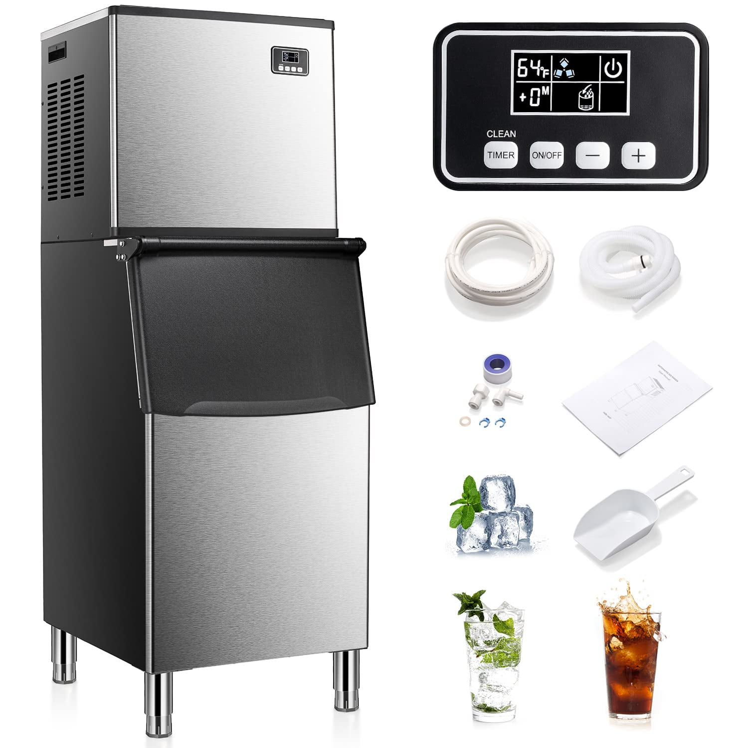 Auseo Commercial Ice Maker, 360 LBS/24H, 200LBS Storage, Auto-Cleaning, For Large Venues ...