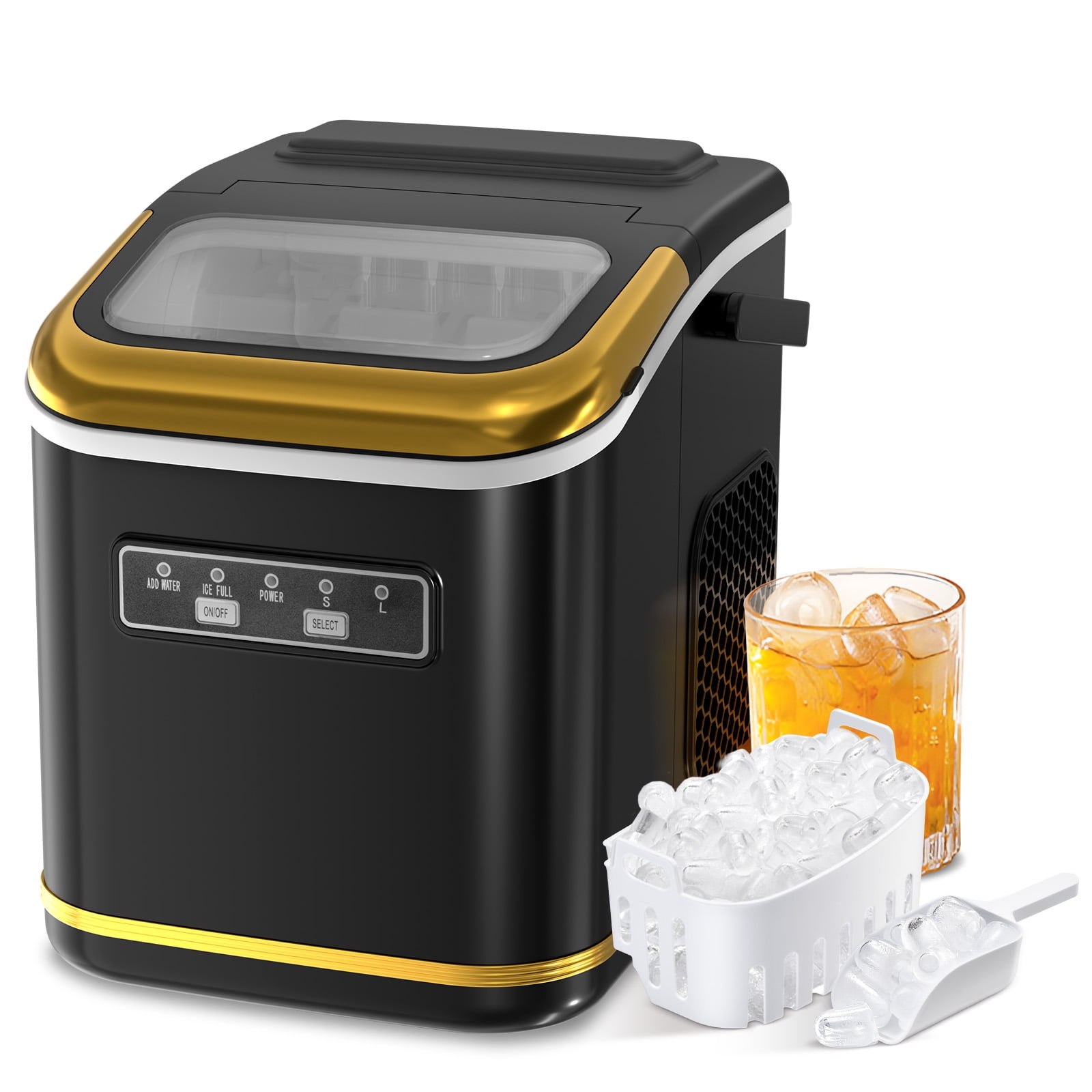 Auseo Countertop Ice Maker Machine with Handle, 26lbs in 24Hrs, 9 Ice ...