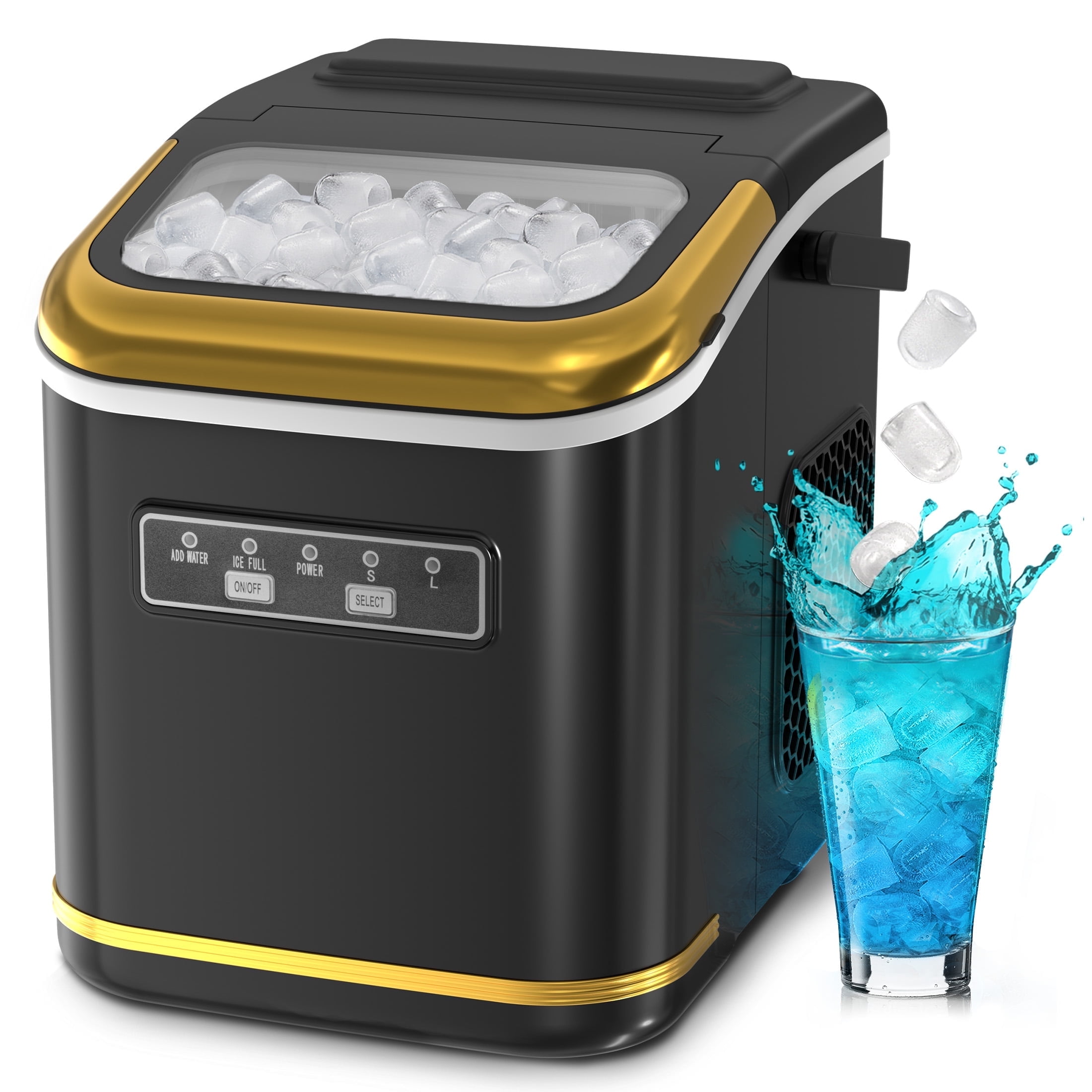 Auseo Countertop Ice Maker Machine with Handle, 26lbs in 24Hrs, 9 Ice ...