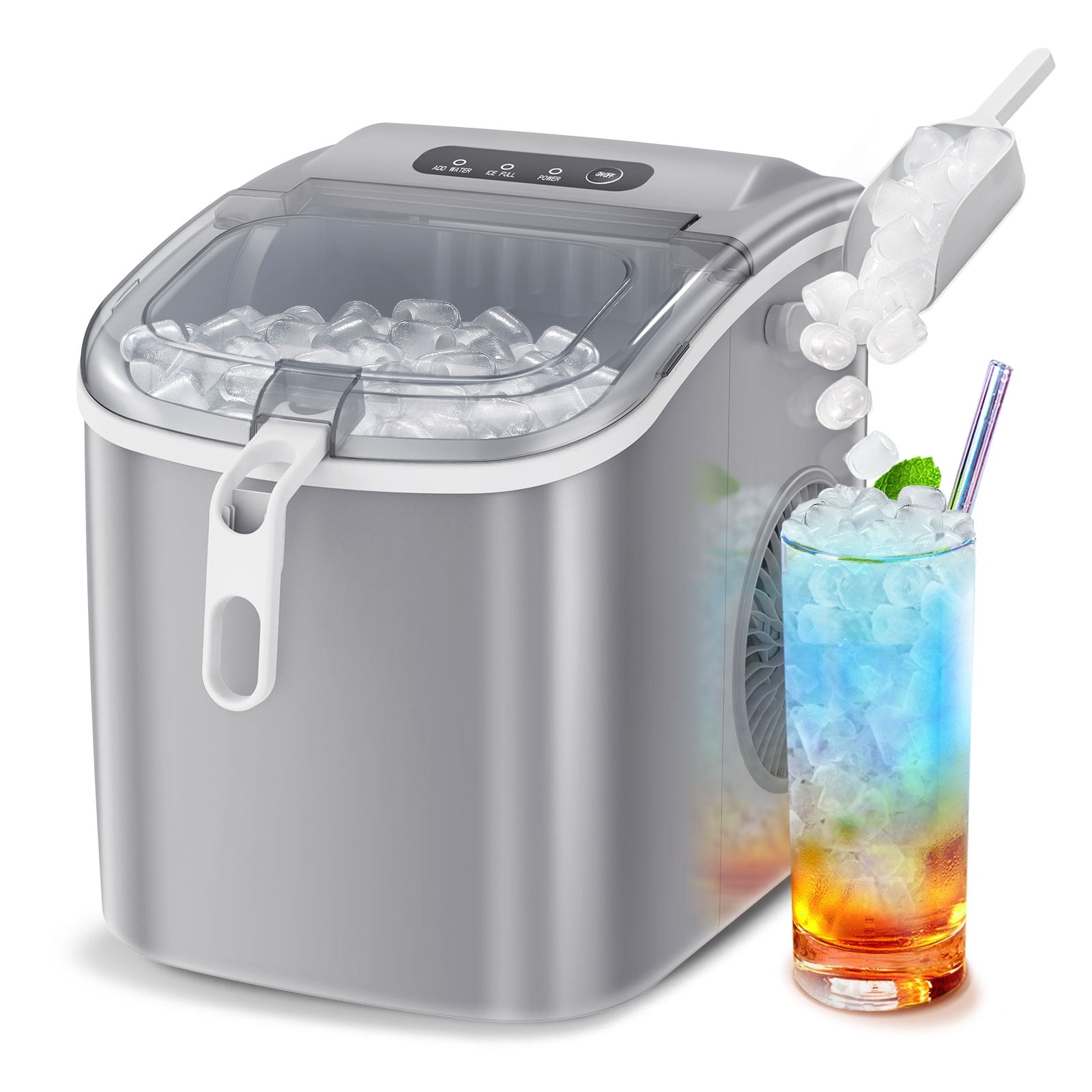 KISSAIR Máquina de Hielo Portátil Autolimpiante, 26 Libras/24 Horas, 9 ...