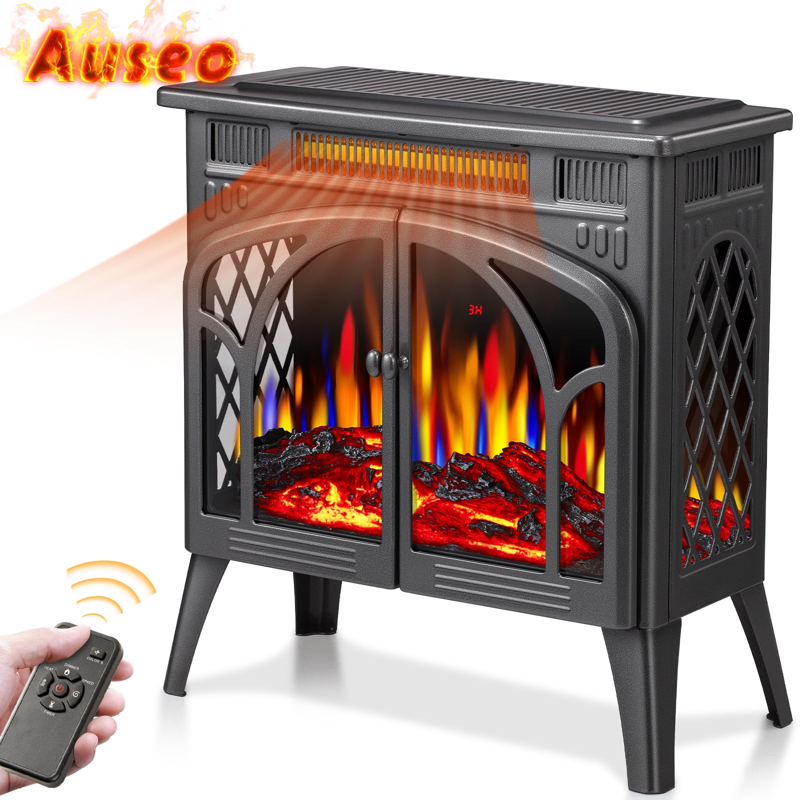 Auseo Indoor Electric Fireplace, 25'' with 3D Flame, Remote Control ...