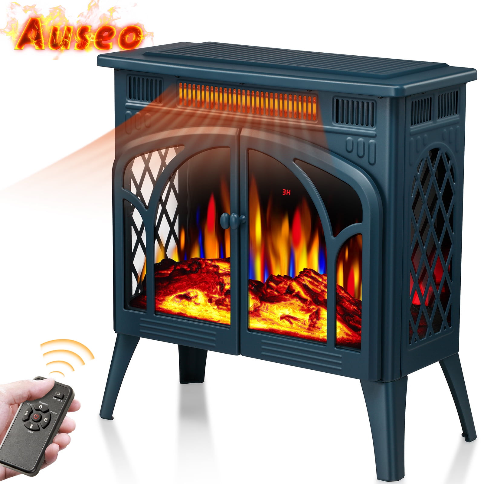 AUSEO Electric Fireplace Heater 25’’ 3D Realistic Flame, Freestanding ...