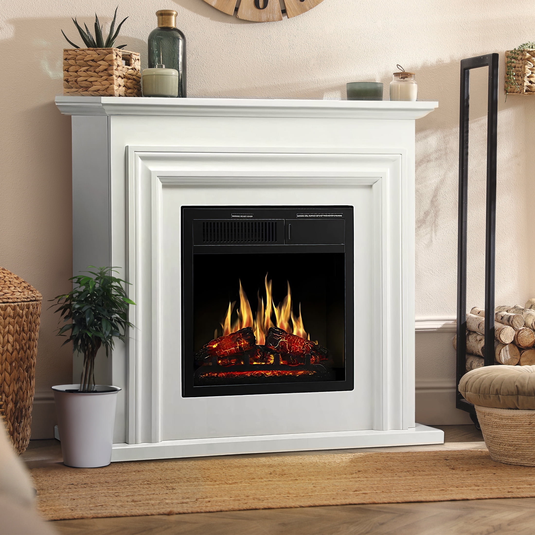 Auseo Electric Fire Mantel, Wooden Firebox for Room, 750W/1500W ...