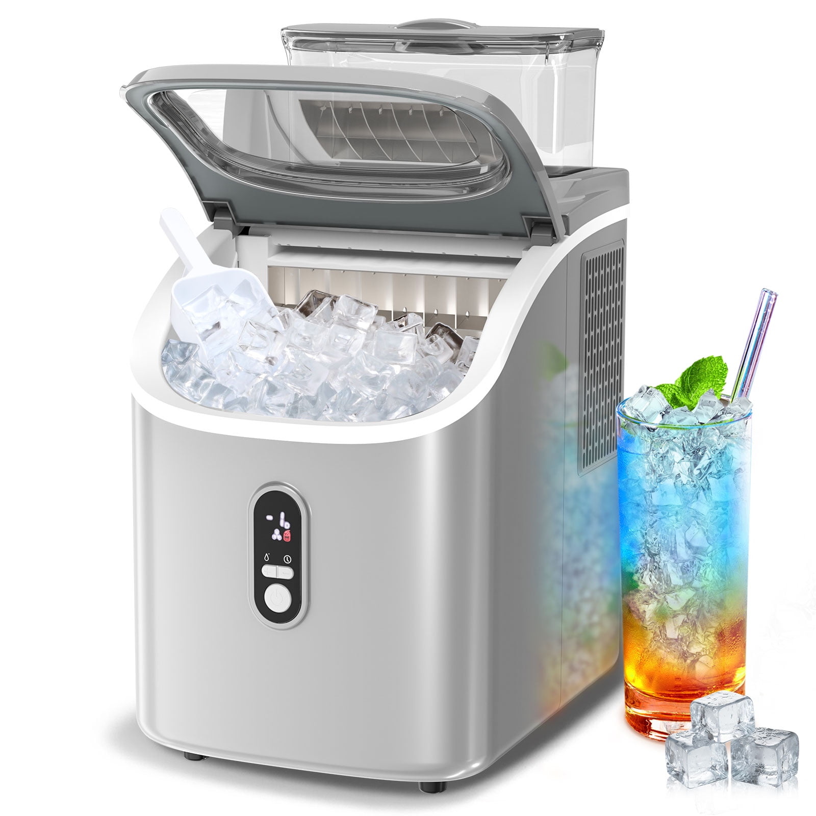Auseo 45lbs/24H Ice Maker Countertop, 1.5+0.5L Large Water Tank, Cube ...