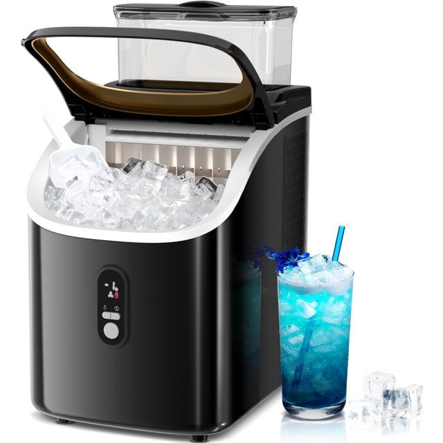 Auseo Compact Portable Ice Maker, Bullet Ice, Self-Cleaning, Home ...