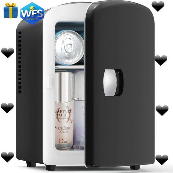 Auseo Mini Portable Fridge, 4L Black, Skincare, Snacks, Drinks, Eco ...