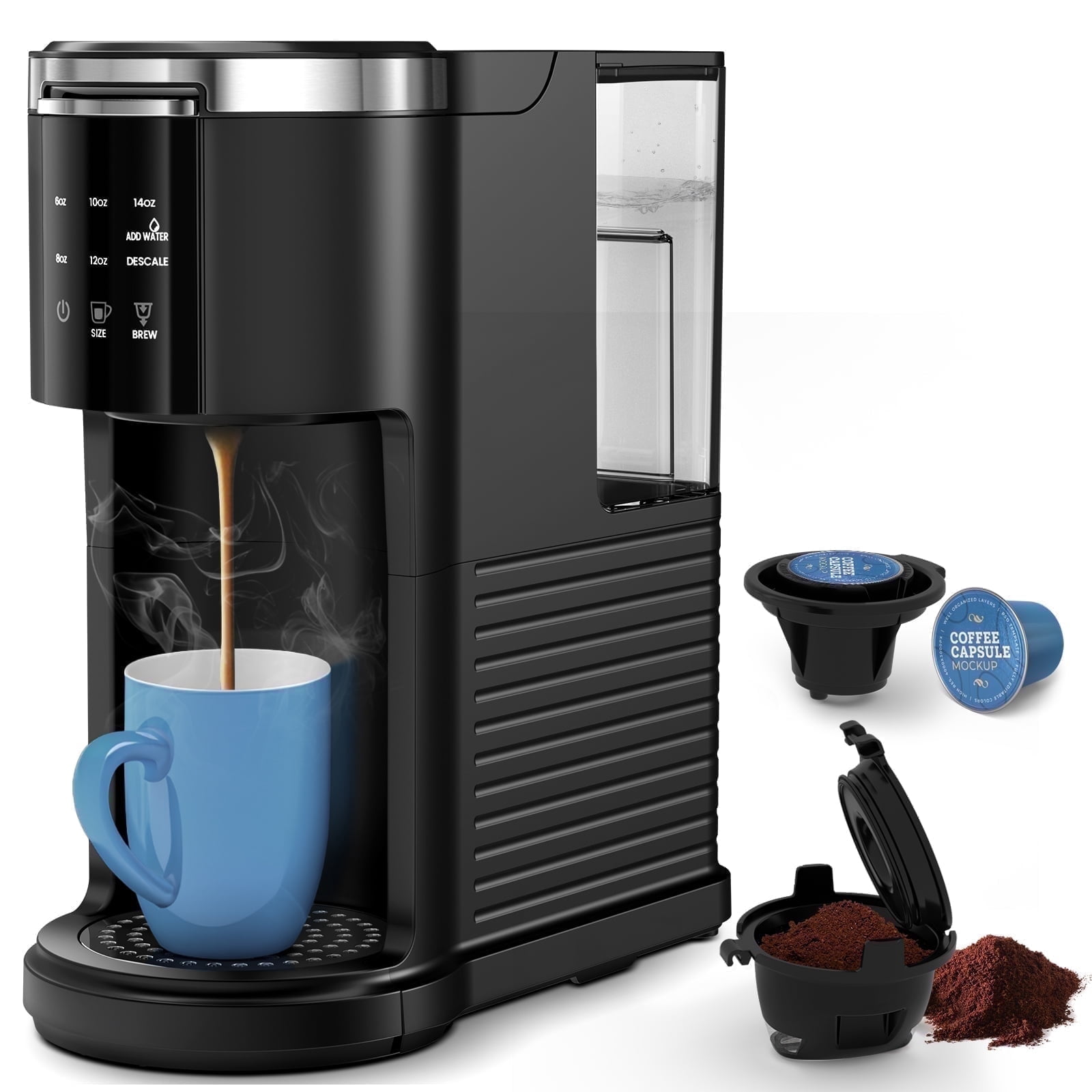 Auseo 2.0 1200W Single Serve Coffee Maker for K-Cup Pod and Ground ...