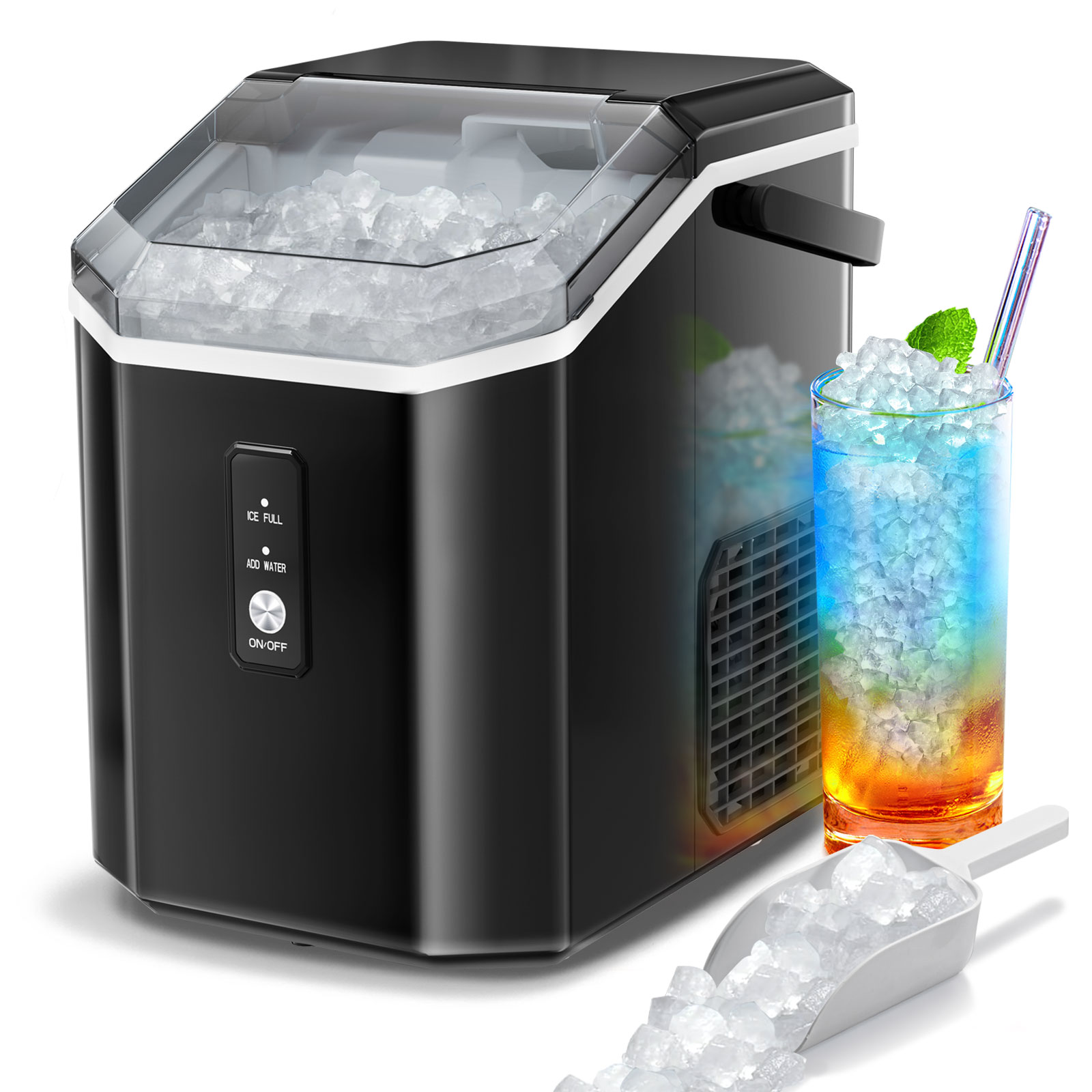 Auseo Portable Ice Maker, Nugget Ice Pellets, 34lb/24hr, For Kitchen ...