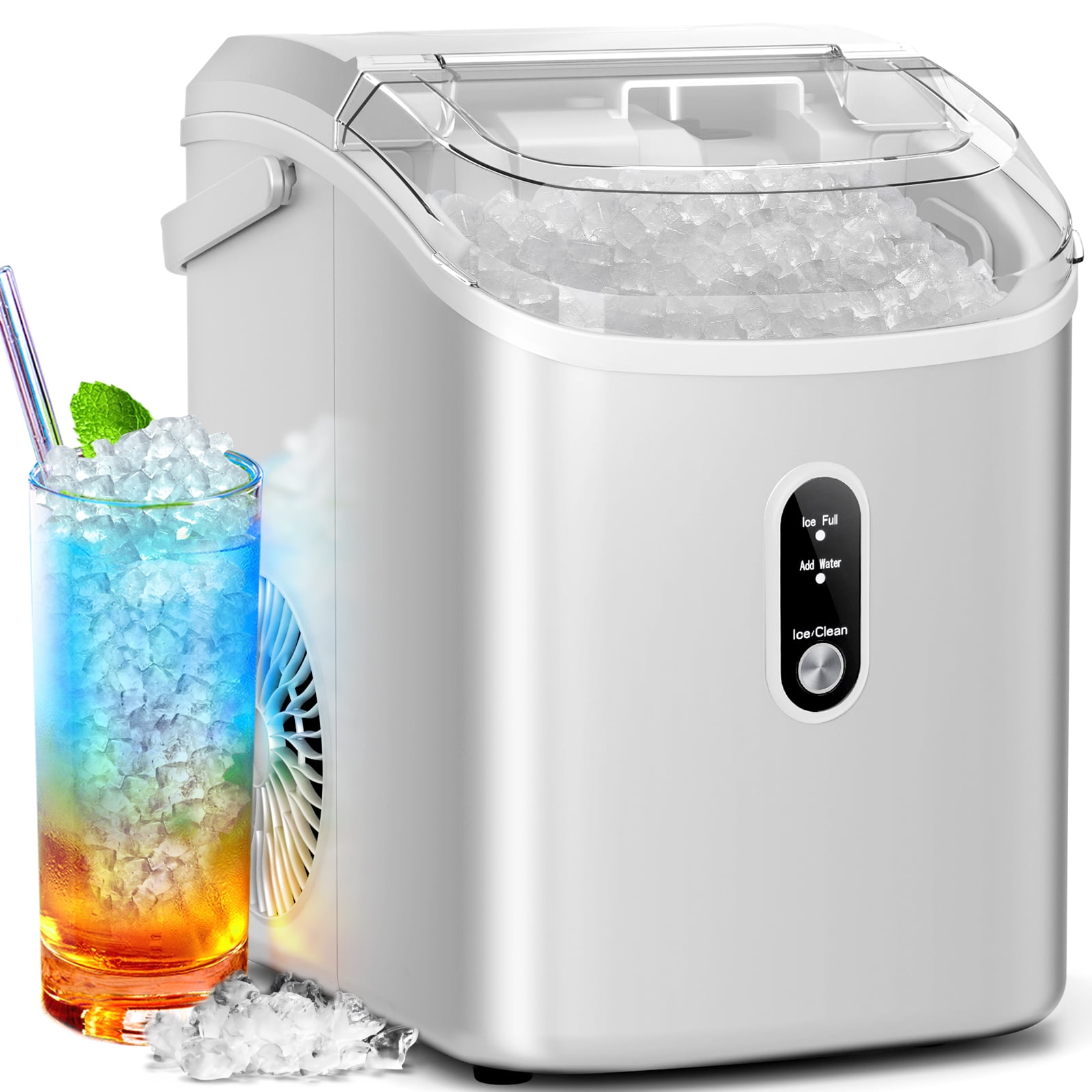 Auseo Countertop Nugget Ice Maker, 34lbs/24H, Self-Cleaning, Portable ...
