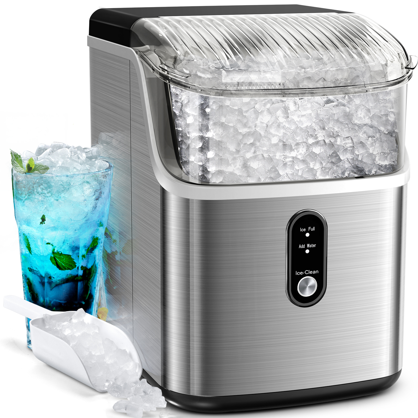 Auseo Portable Ice Maker Countertop, 26lbs/24H, 9Pcs/8Mins,Self ...