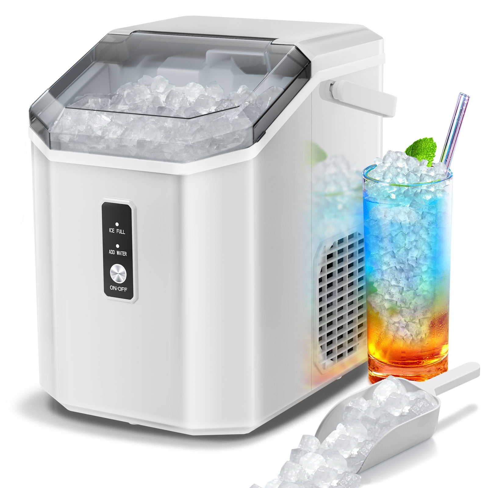 Auseo Compact Nugget Ice Maker, Crushed Small Ice, Portable, 34lbs/24H ...