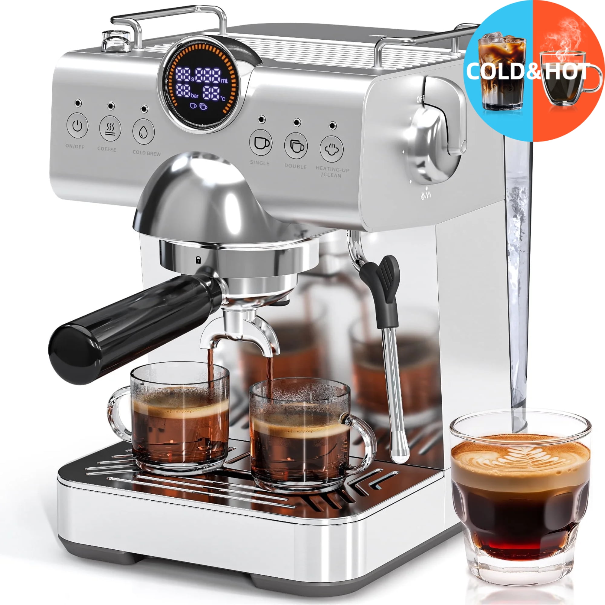Auseo Pro Espresso Machine with Cold Brew & Milk Frother, 20-Bar Pressure Coffee Maker, Smart ...