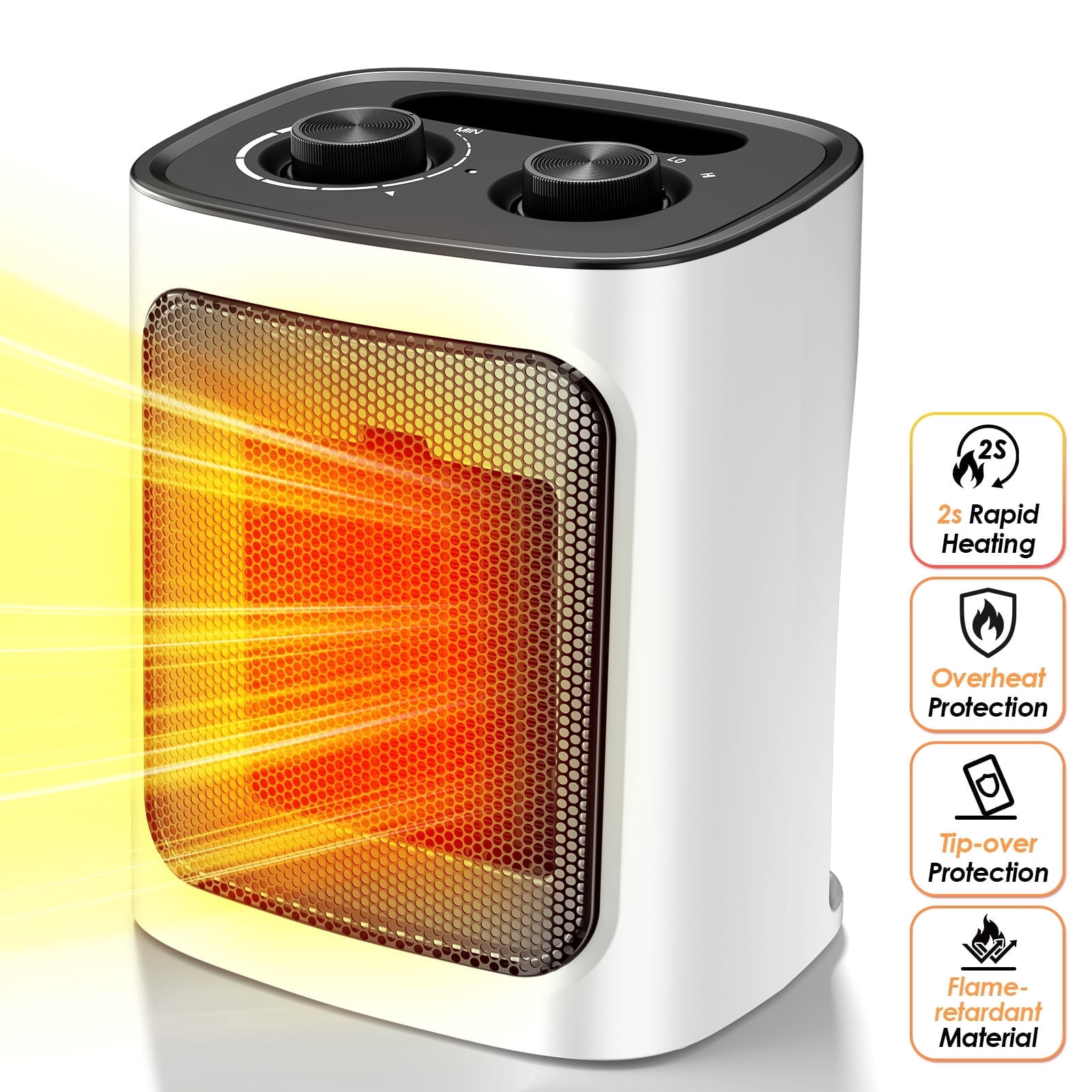 Auseo Space Heater, 750W/1500W, Ceramic Small Fan Heater for Indoor Use ...