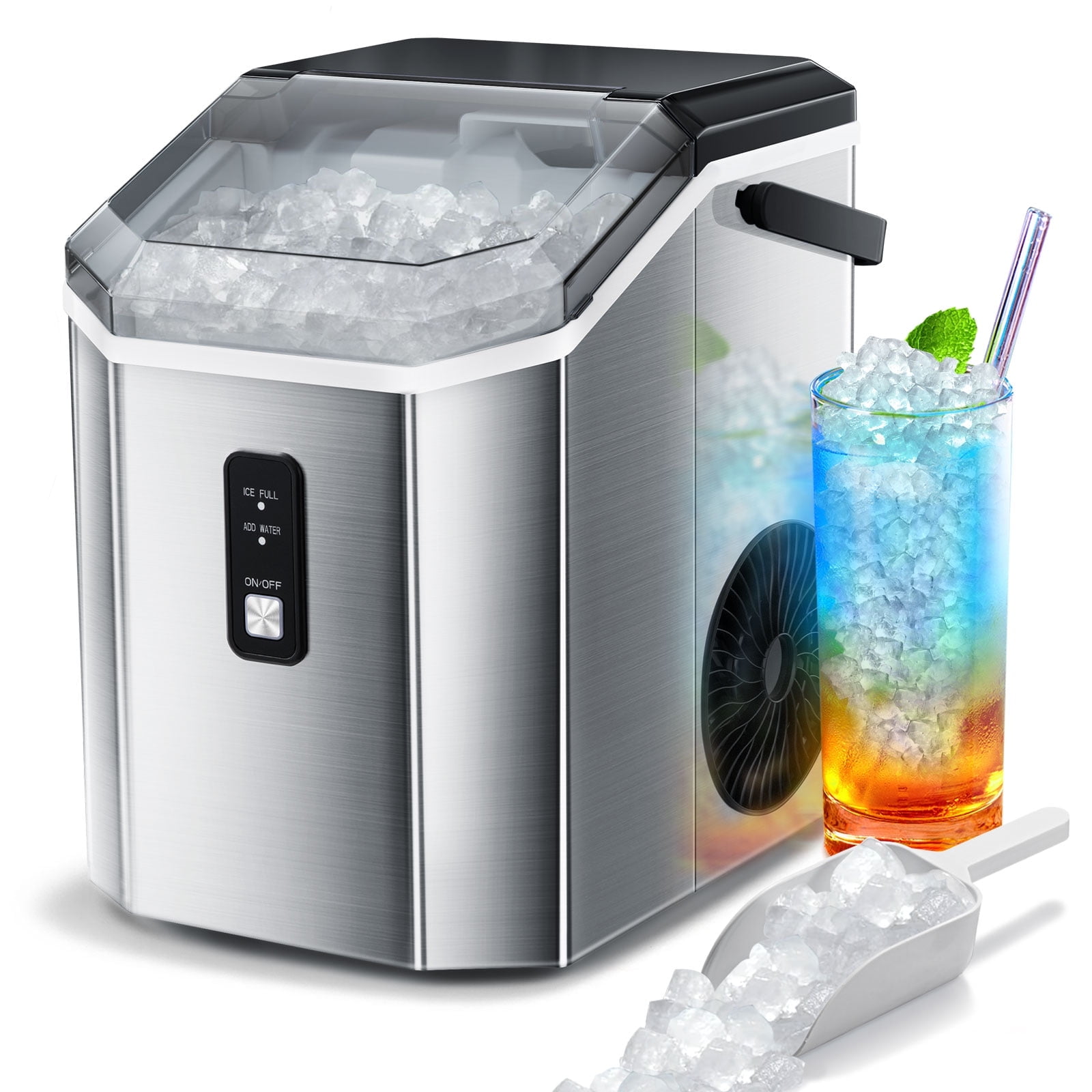 Auseo Portable Countertop Nugget Ice Maker, 34lbs/24H, Self-Cleaning ...