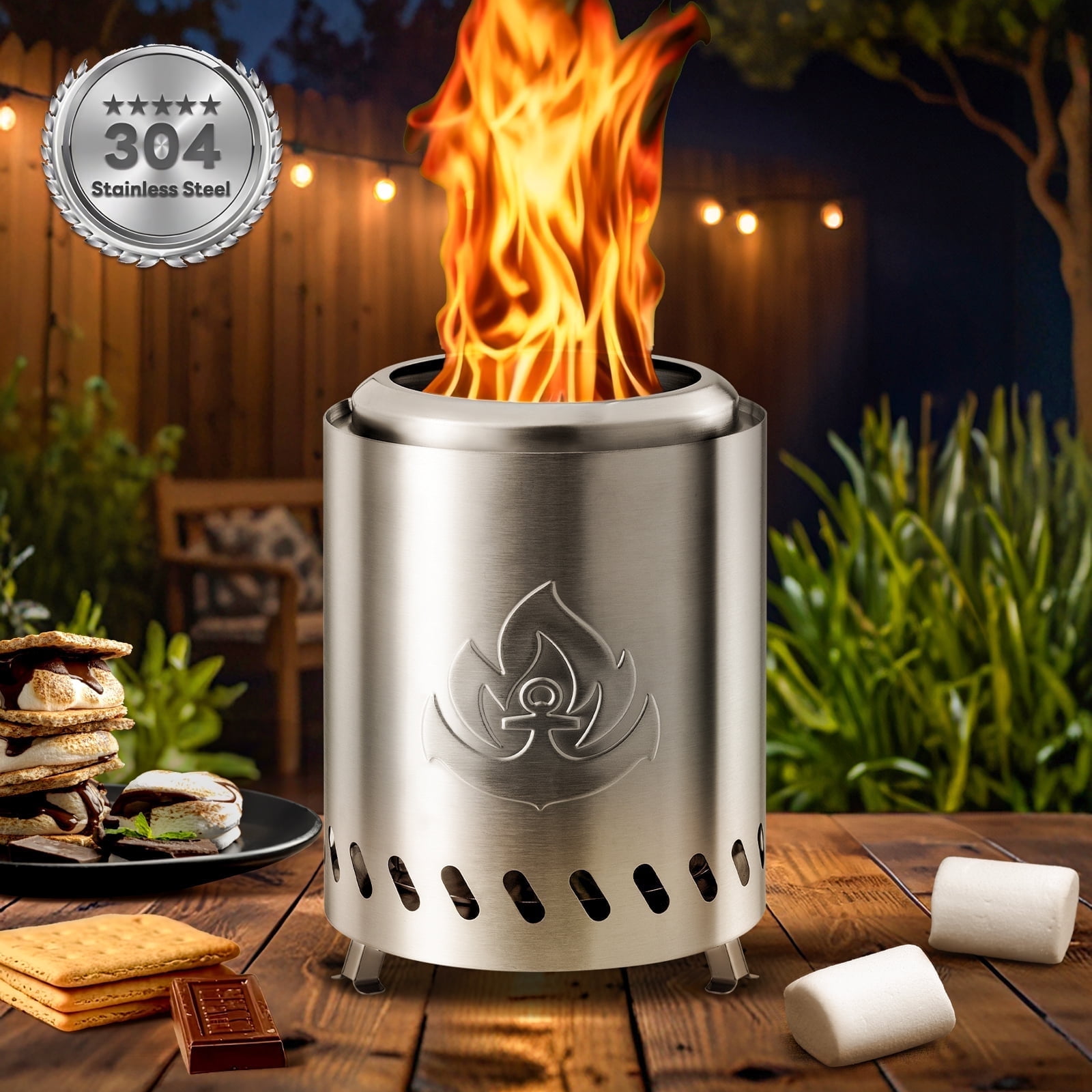 Auseo Tabletop Fire Pit Smokeless Compact & Portable Dual Fuel with ...