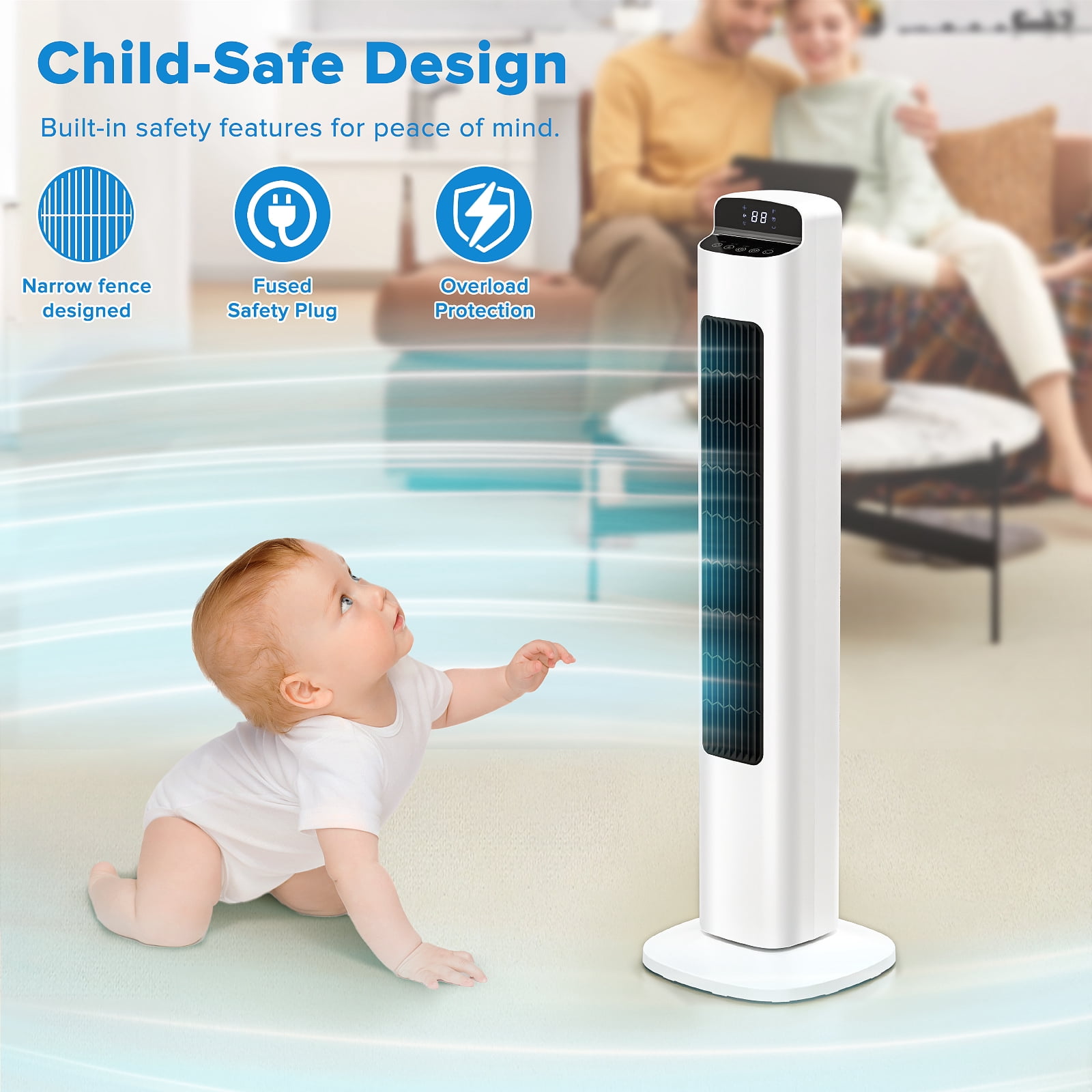 Moifoi 36" Tower Fan with Oscillation, Remote Control and LED Display ...
