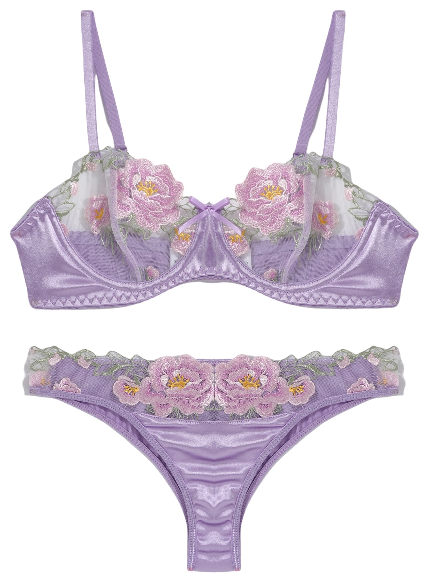 Ausing Lingerie Set for Women Push Up Matching Bra and Panty Floral ...