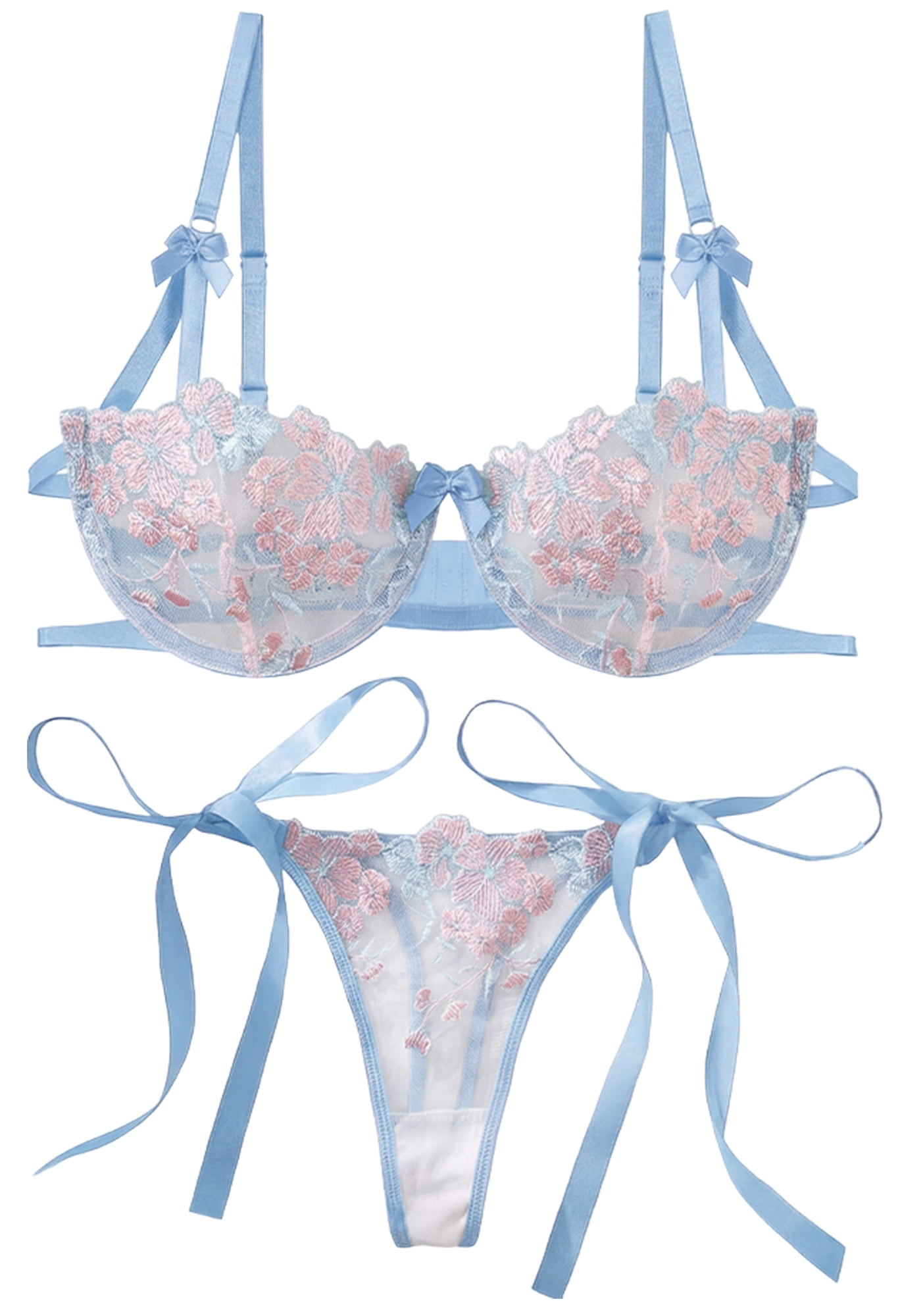 Ausing Women's Sheer Embroidered Lace Lingerie Set, 2-Piece Underwire ...