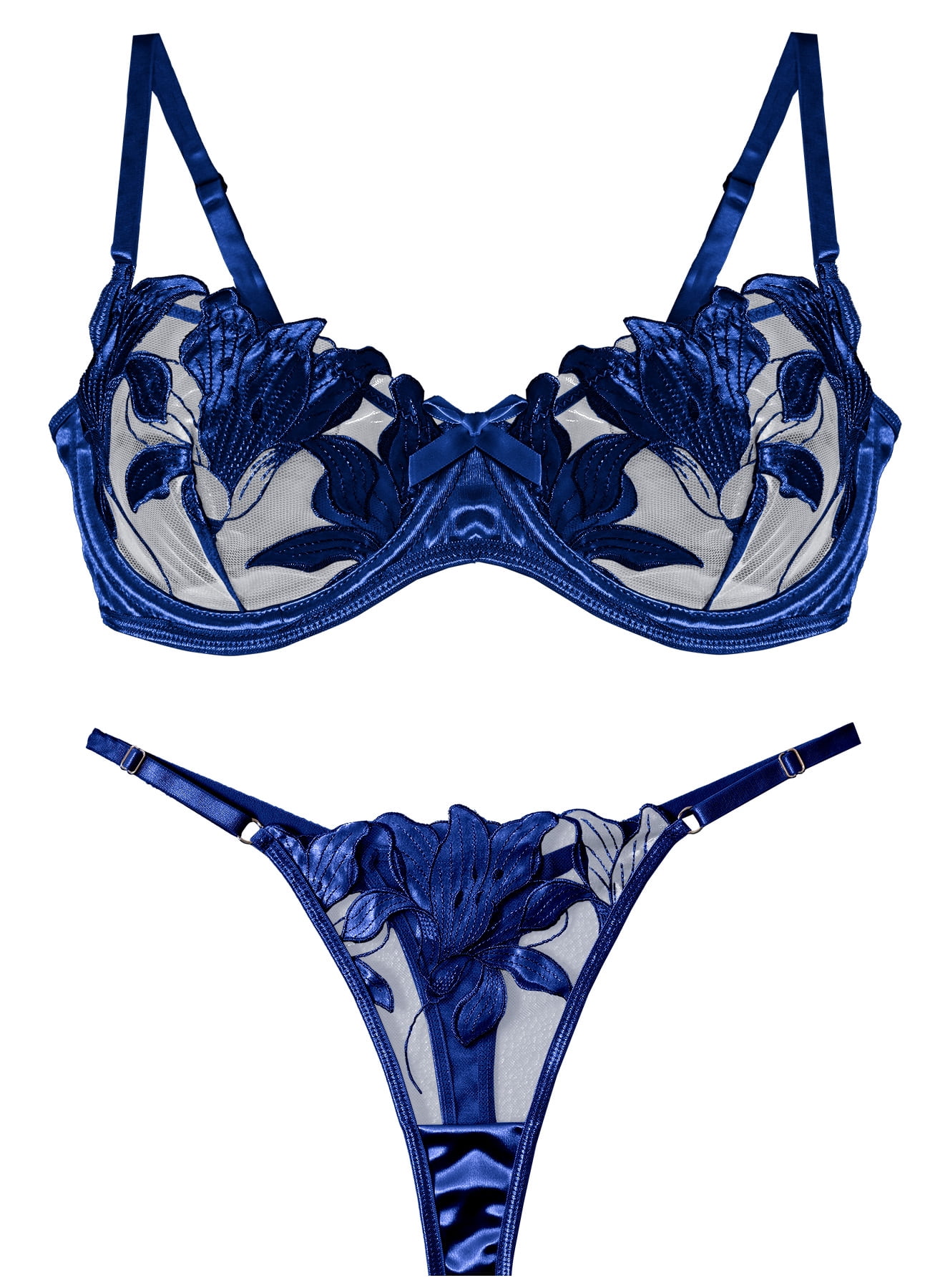Ausing Womens Lace Bralettes Mesh V Neck Bra and Panty Sets Push Up ...