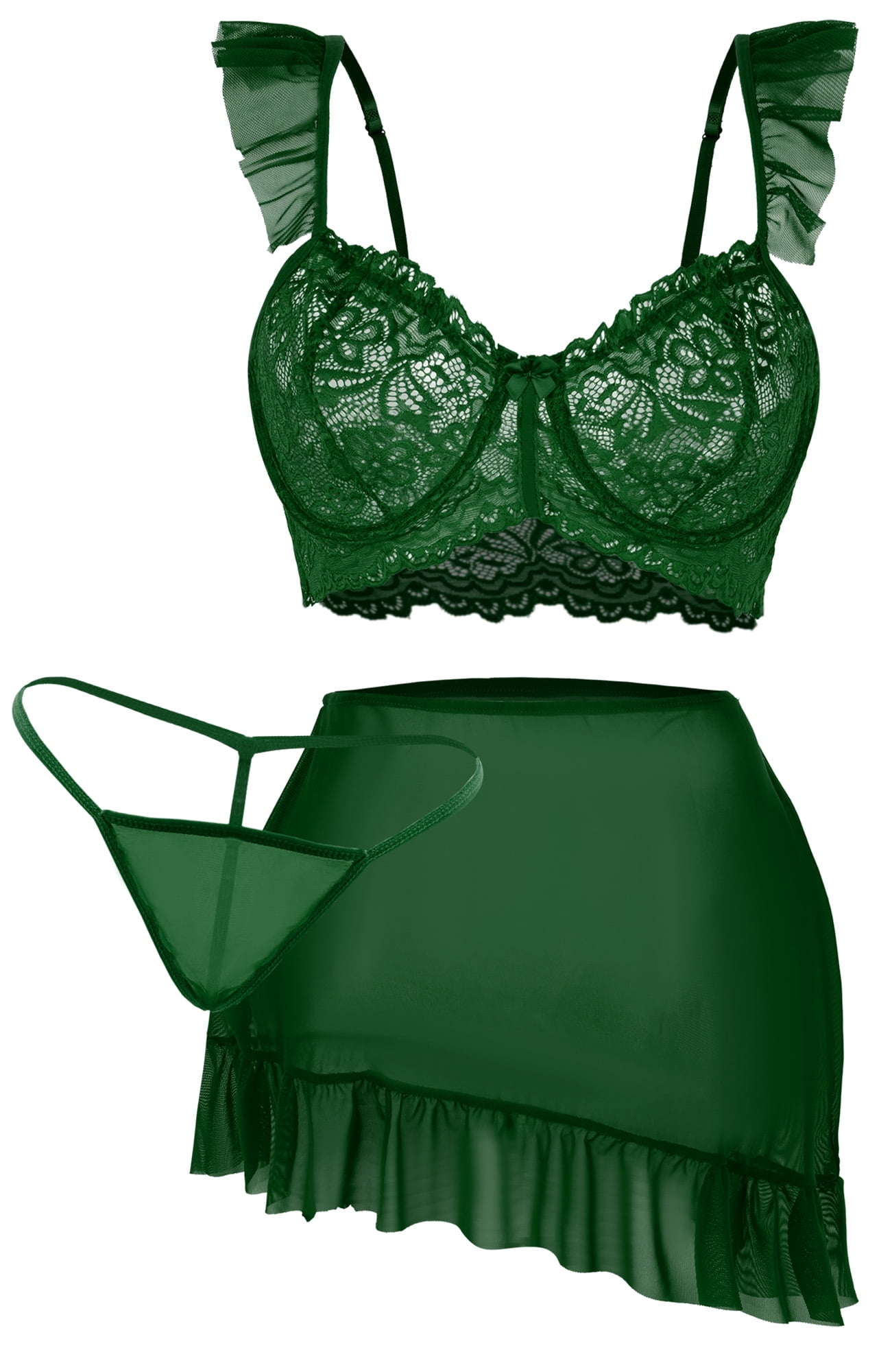 Ausing Womens Lingerie Set Lace Bra and Panty Bodycon Mini Skirts Crop ...