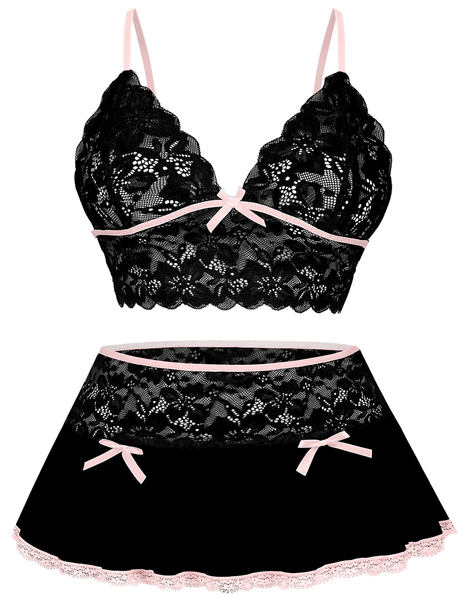 Ausing Womens Lingerie Set Sexy Floral Lace Bra Mini Skirt Babydoll ...