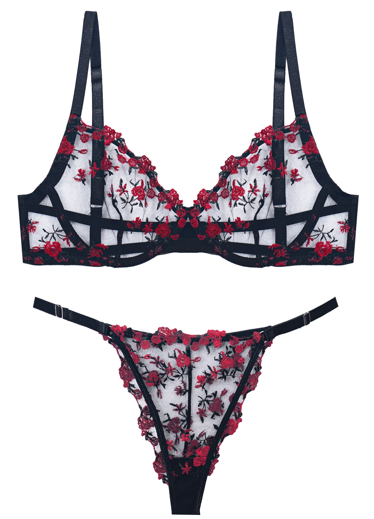 Ausing Womens Matching Underwear and Bra Lace Mesh Bralettes Set ...