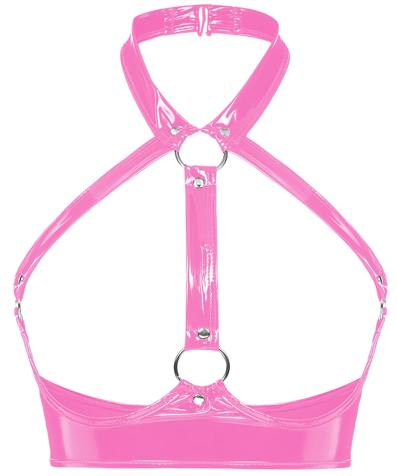 Ausing Womens Strappy Cage Bra Harness Lingerie Patent Leather Cupless ...