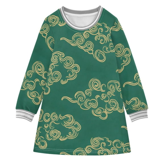 Auspicious Clouds Pattern Girls'long-sleeved dress Thickened A-dress ...
