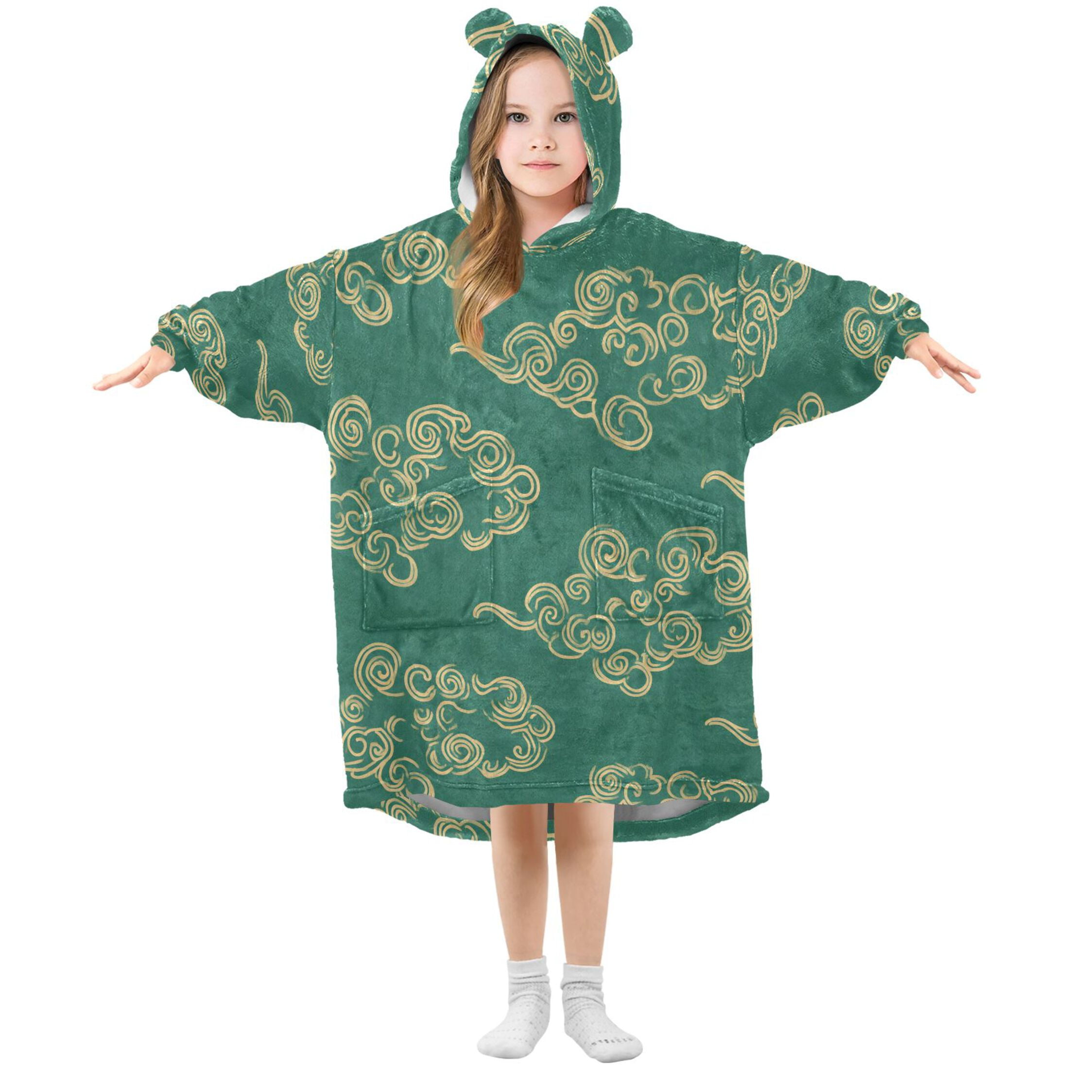 Auspicious Clouds Pattern Wearable Blankets Hoodie Oversize Sherpa ...