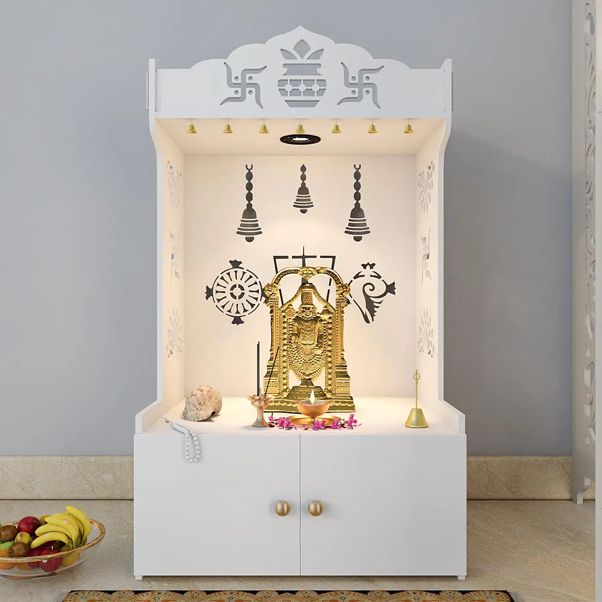 Homscape Auspicious Design Wooden Temple with Spacious Shelf Having ...