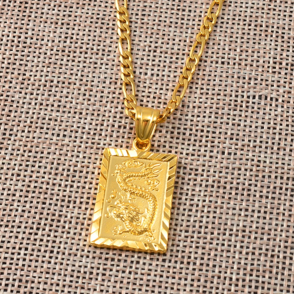 Auspicious Dragon 14k Yellow Gold Pendant Necklace for Women Men ...