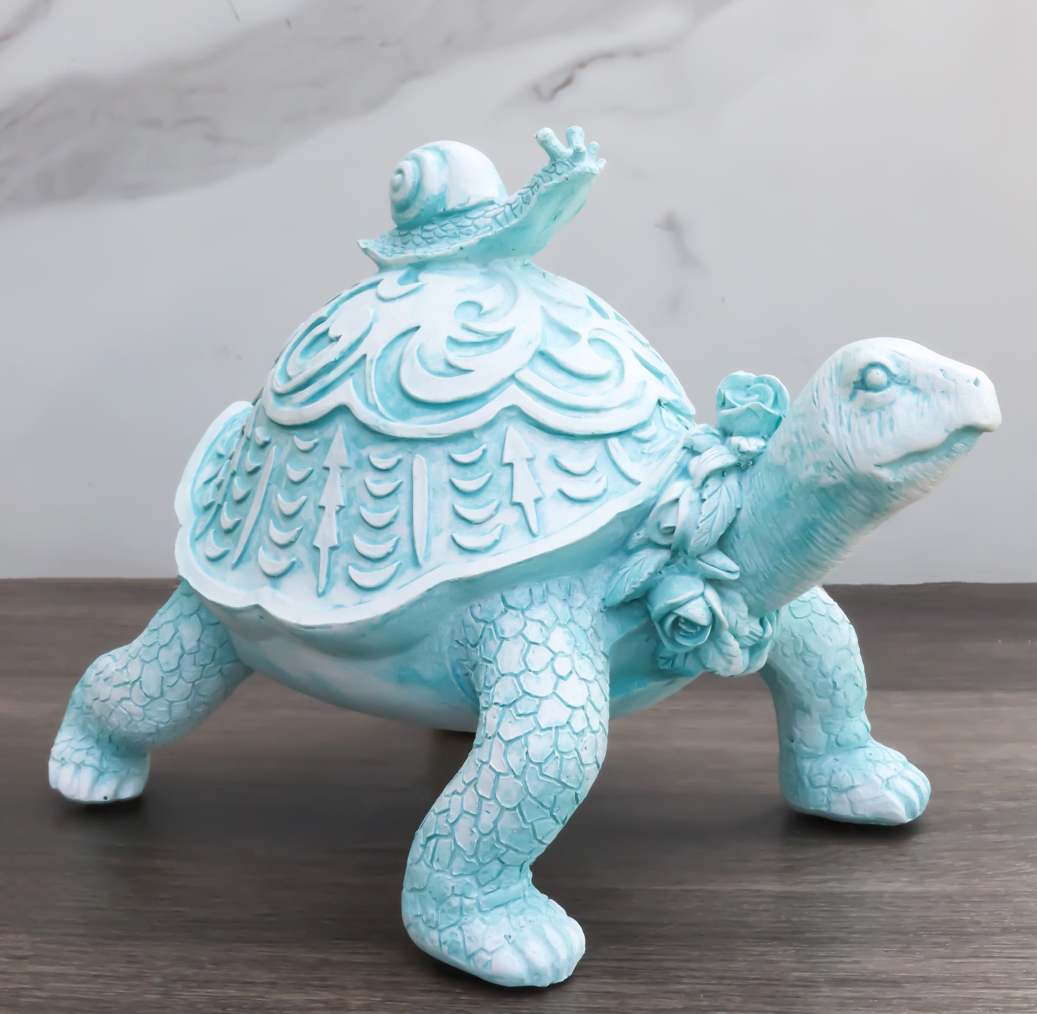 Auspicious Pastel Blue Turtle Tortoise With Patterned Shell And Snail ...