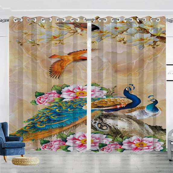Auspicious peacock pattern digital printed curtain Master room ...