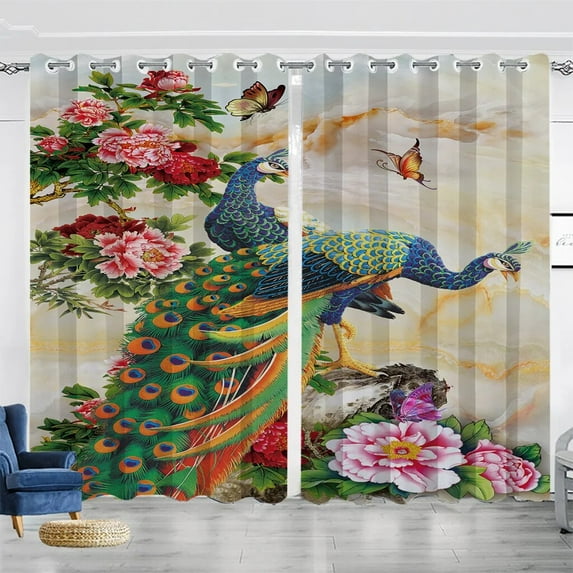Auspicious peacock pattern digital printed curtain Master room ...