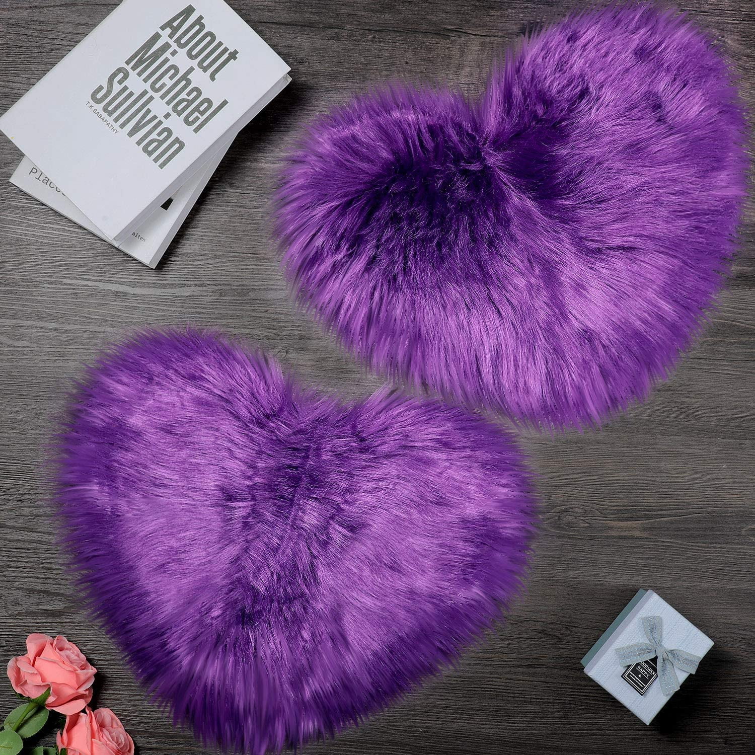 Ausqo 2 Pieces Fluffy Faux Area Rug Heart Shaped Rug Fluffy Room Carpet ...
